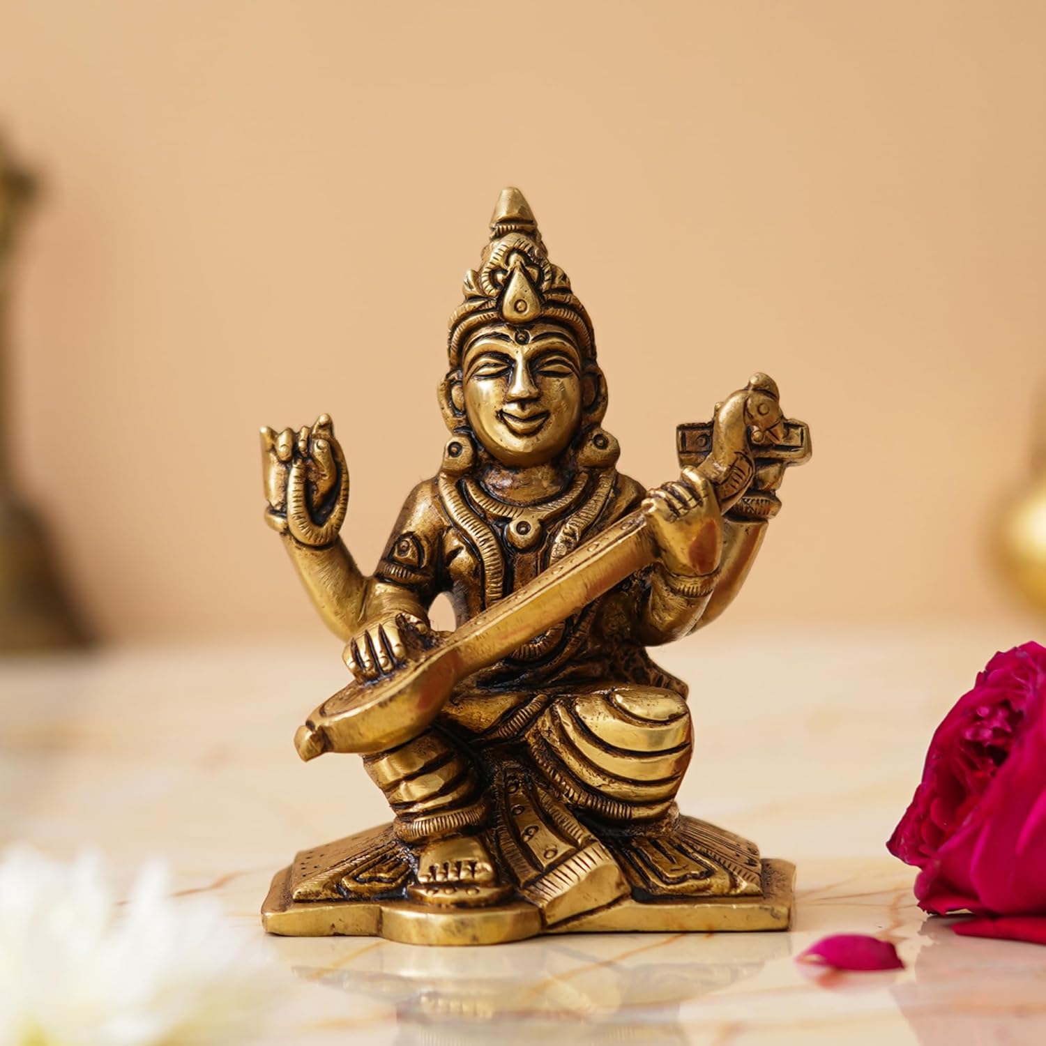 Buy Shyam Antique Creation 4 Inch Brass Goddess Maa Saraswati Murti ...