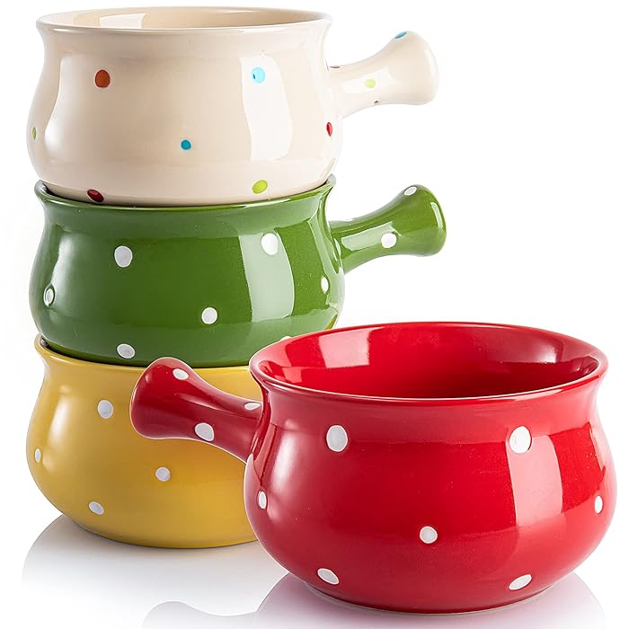 Buy AVLA 4 Pack French Onion Soup Bowls with Handle, 20 Ounce Porcelain ...