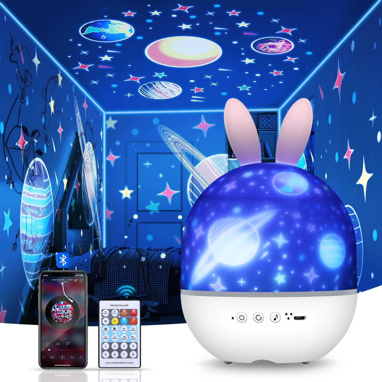 One Fire Star Projector Night Light Kids, 15 Films Kids Night Light ...