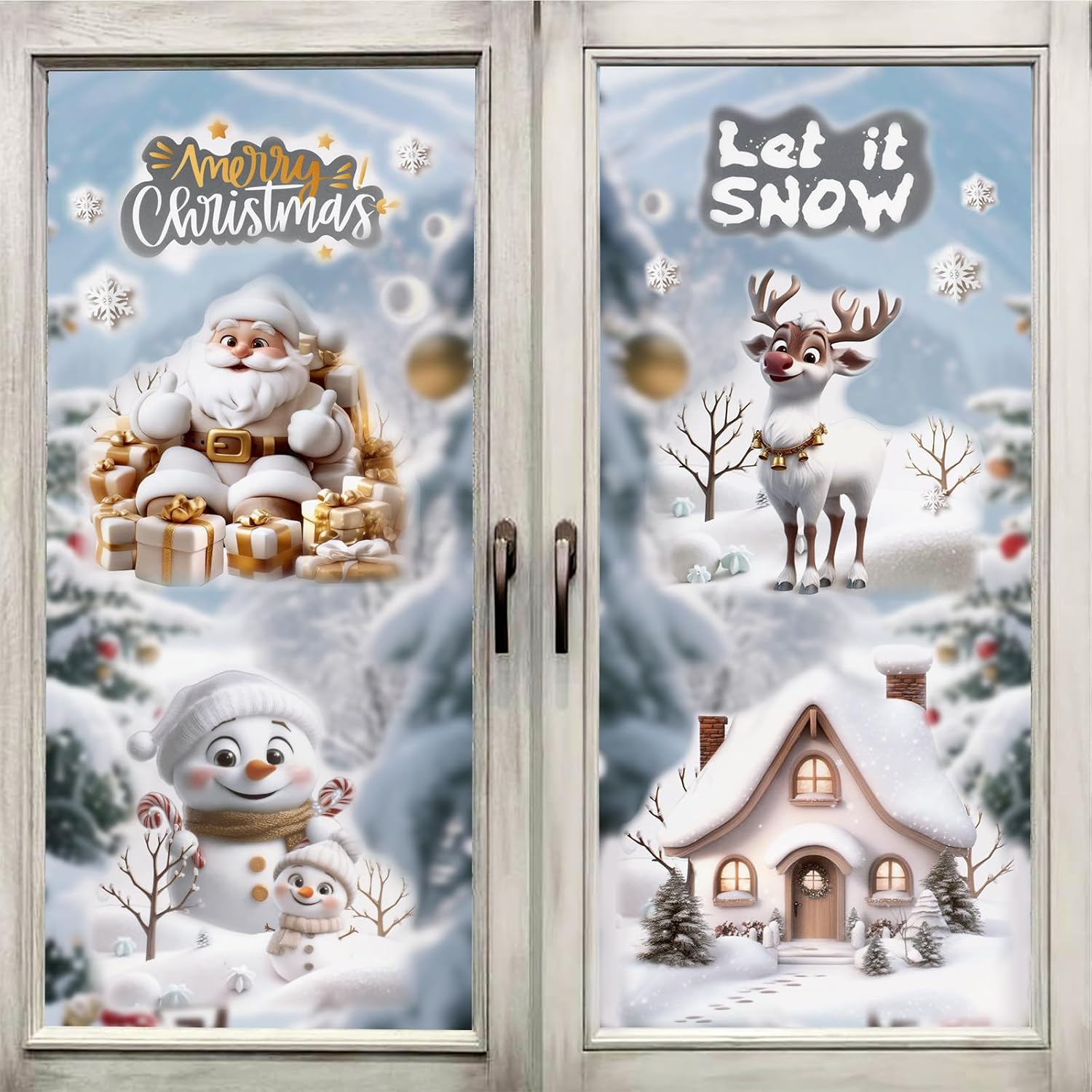 ONBAGLST Christmas Window Stickers, 6 Sheet Christmas Window Clings ...
