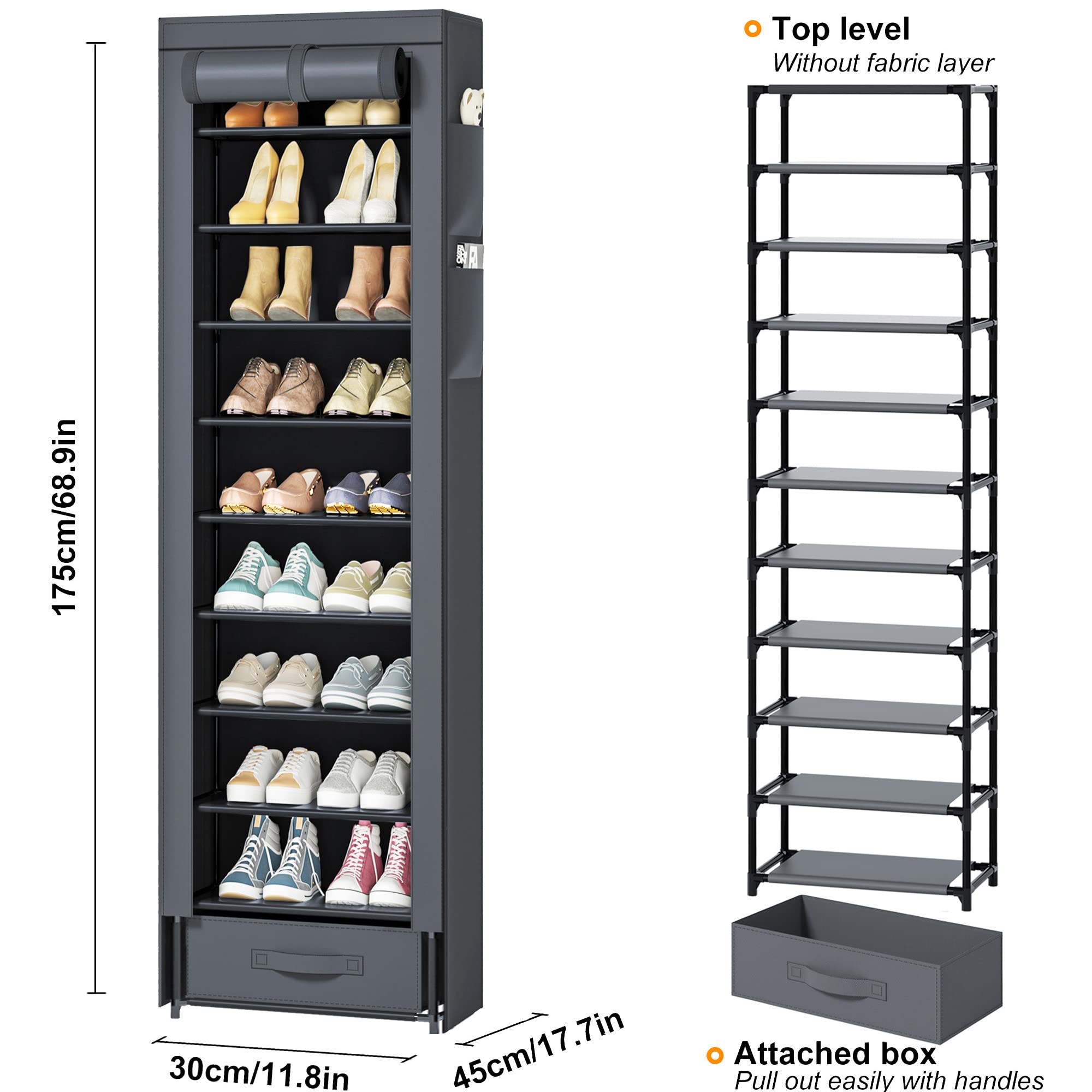 OYREL Shoes Rack 10 Tier Tall Shoe Rack Narrow Shoe Rack with Storage ...