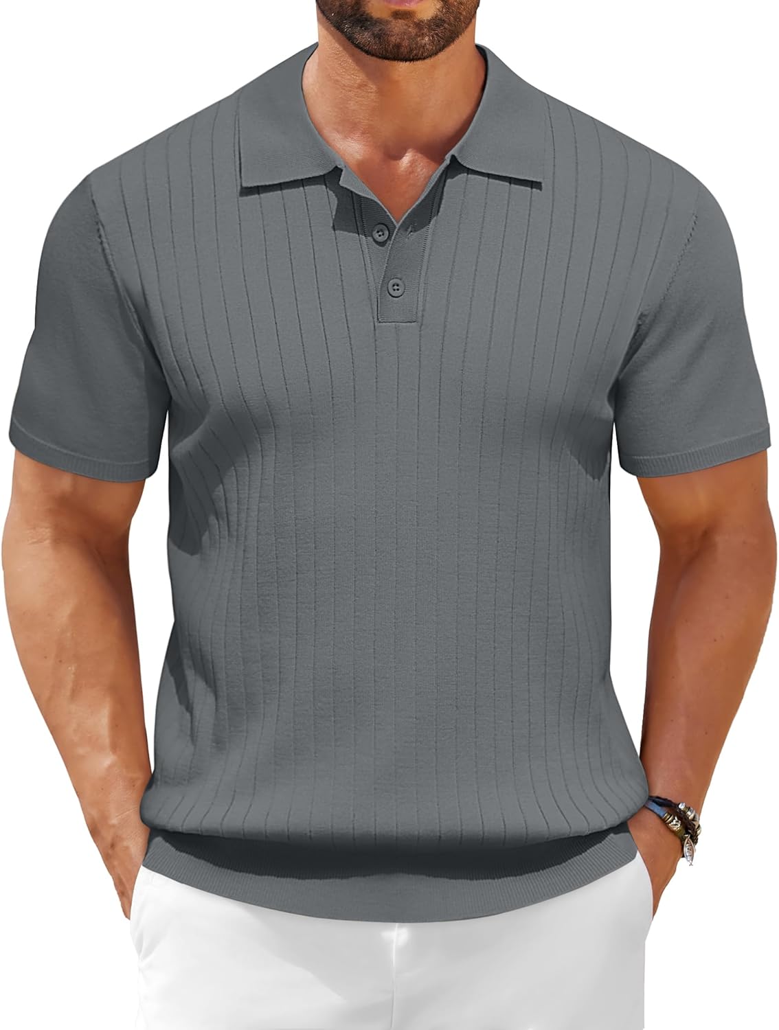 Amazon.com: COOFANDY Men's Polo Shirts Short Sleeve Ribbed Knit Polo T Shirts Business Casual ...