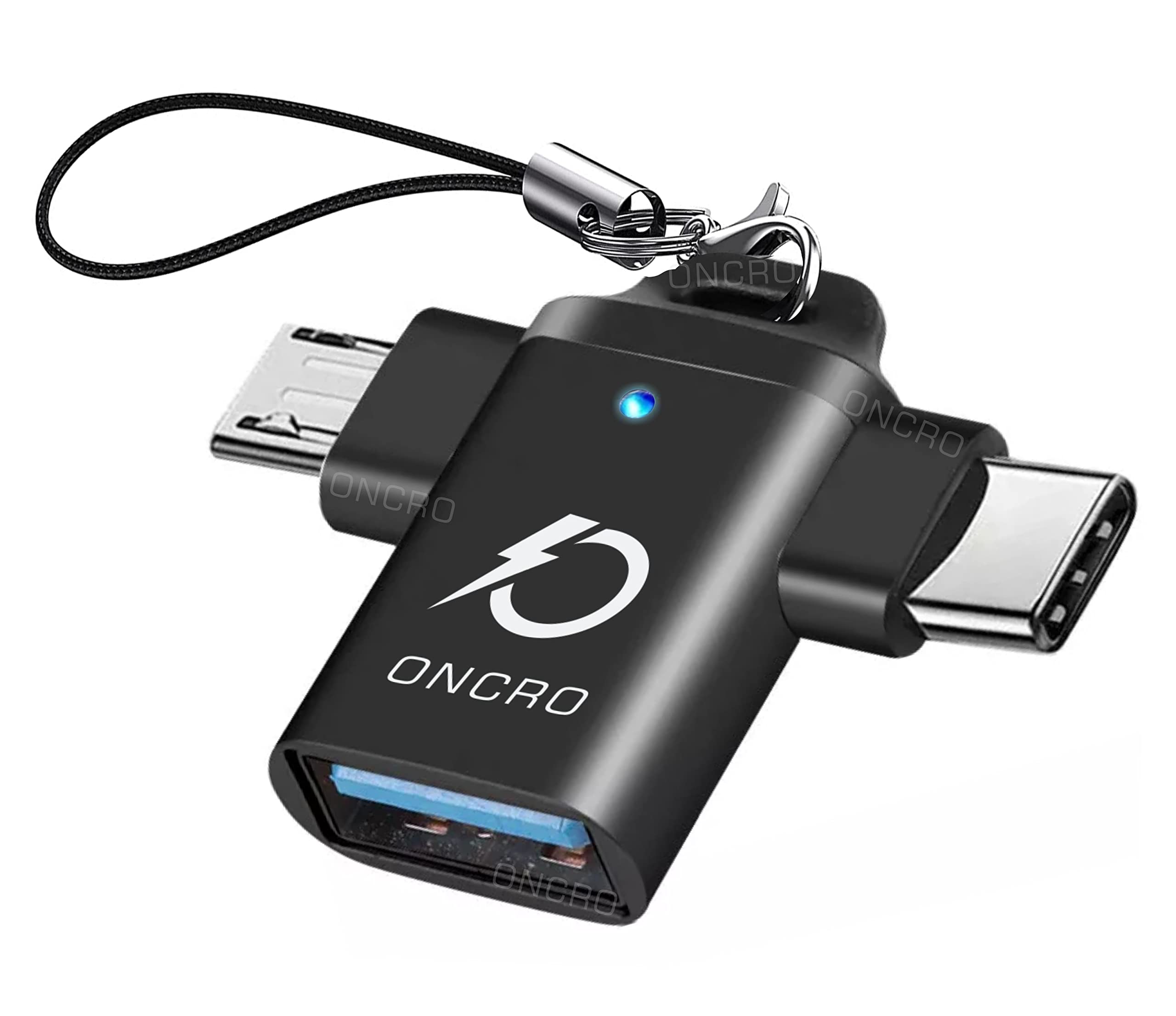 ONCRO® Smart LED Indicator Metal Female Black USB 2 in 1 OTG Adapter ...
