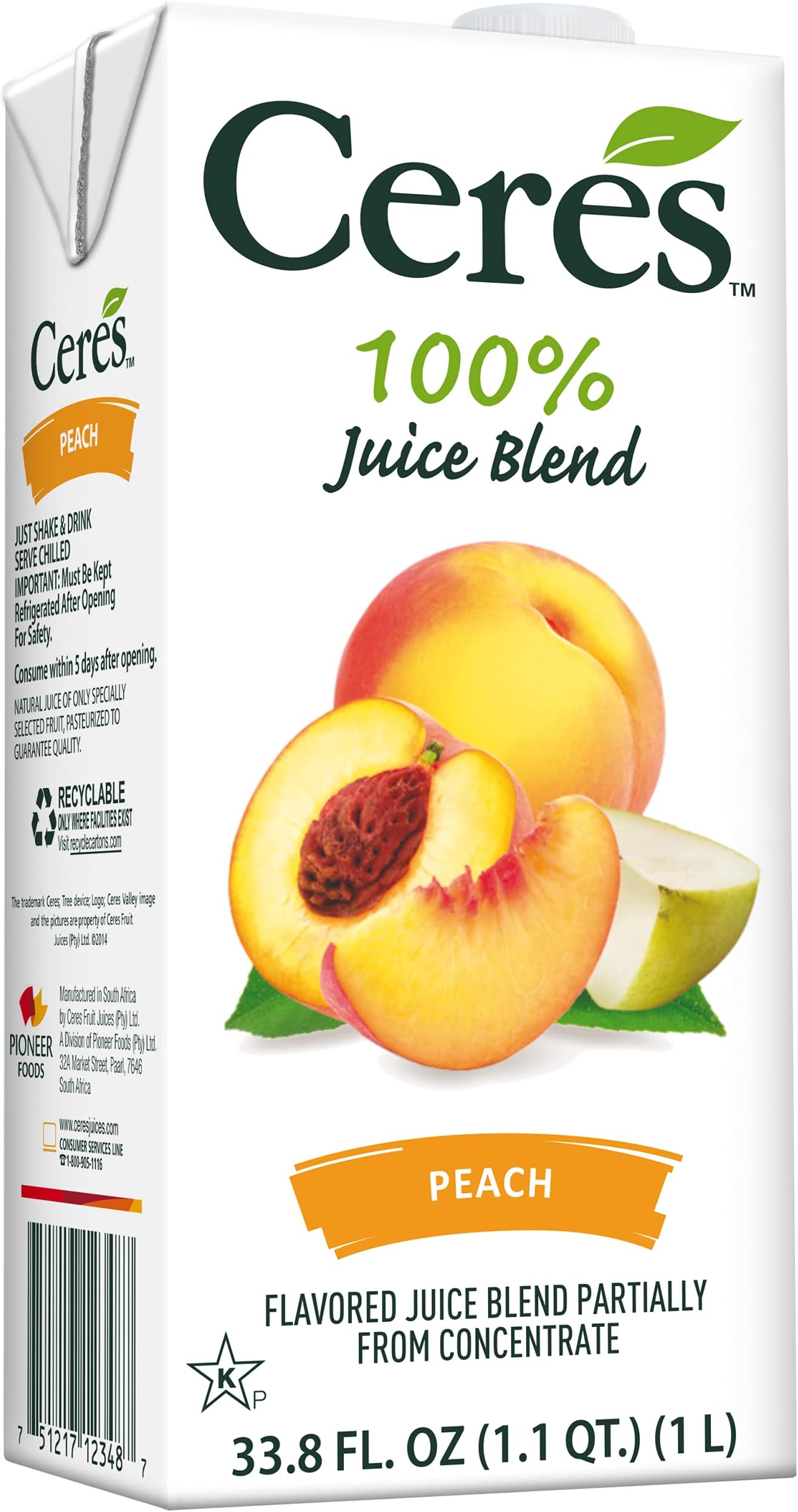 Amazon.com : Ceres 100% All Natural Pure Fruit Juice Blend, Peach ...