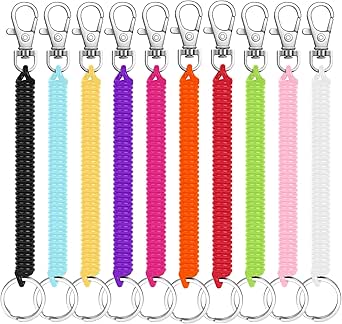 Spiral Keyring,10 Pack Stretchy Keychain Coloured Spring Key Rings ...