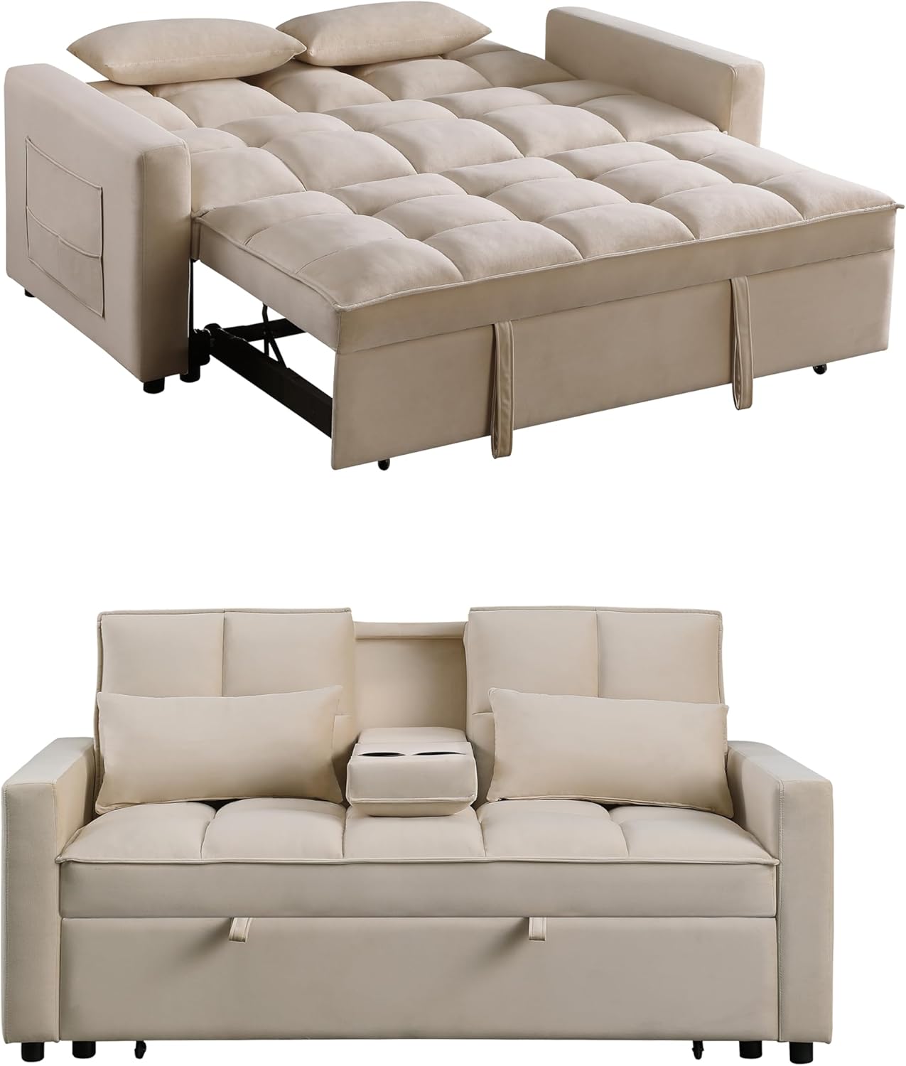 Amazon.com: 3 In 1 Convertible Futon Loveseat Sofa Bed with Cupholders ...