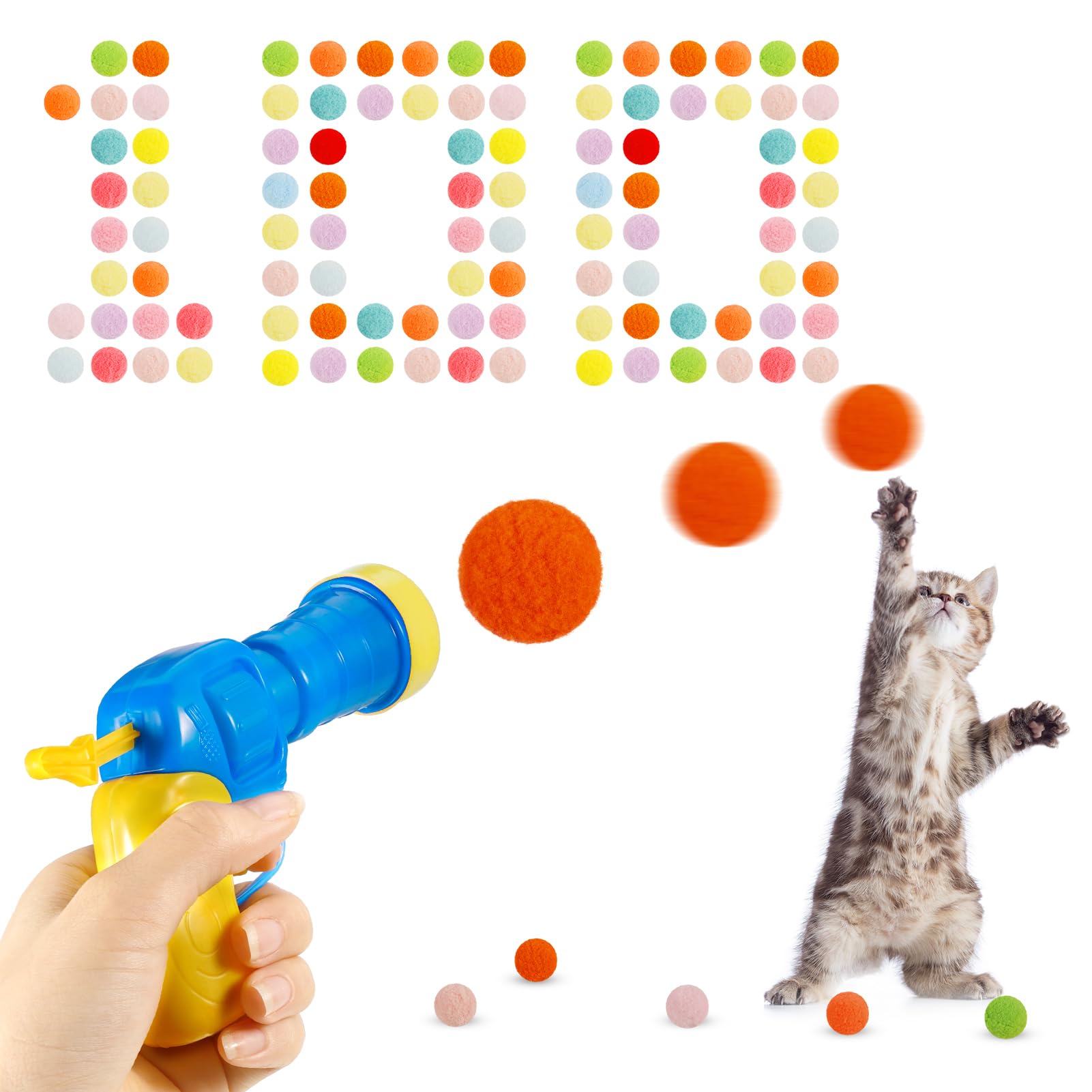 Snapklik.com : Cat Toy Balls,1 Cat Ball Launcher And 100Pcs 12inch Cat ...