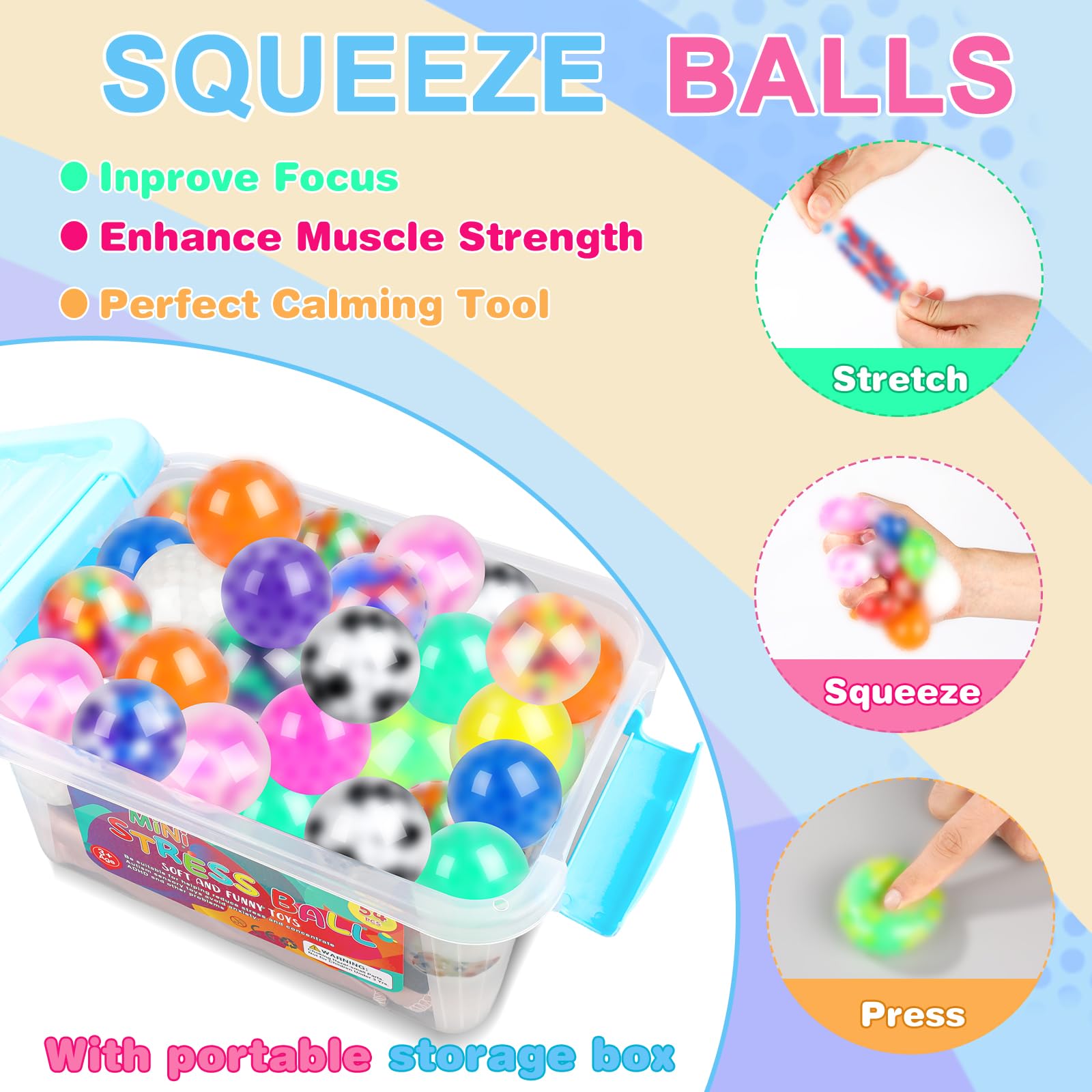 Snapklik.com : 54Pack Stress Balls, Squishy Squeeze Balls Bulk Fidget ...