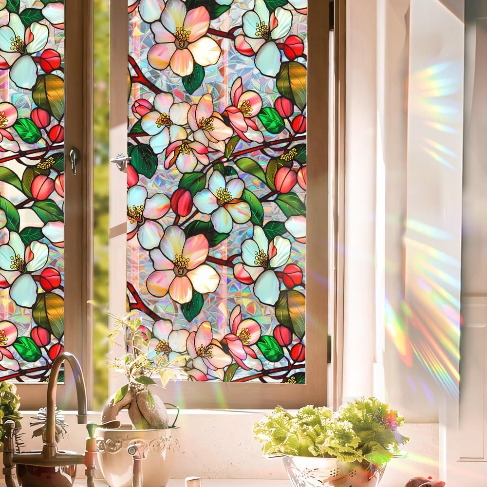 Amazon.com: Yeysynana Window Film, Decorative Colorful Flower Stained ...
