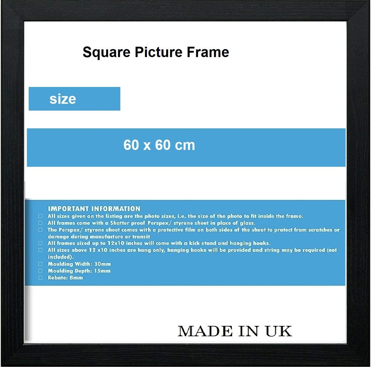 BLACK SQUARE 60 x 60 cm Picture Frame.(BLACK) : Amazon.co.uk: Home ...