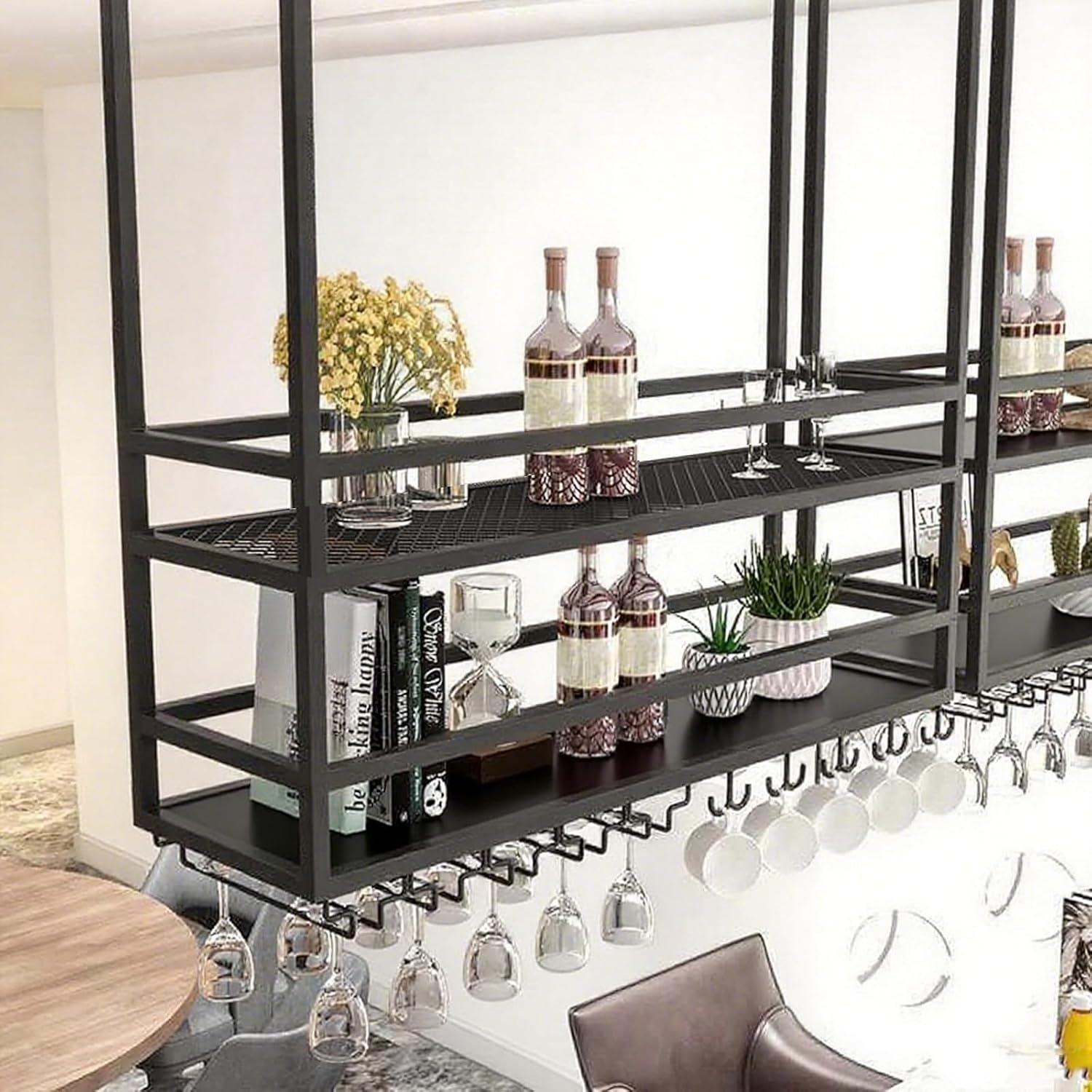 Amazon.com: Ceiling Wine Glass Rack, Hanging Wine Display 2-Tier, Metal ...