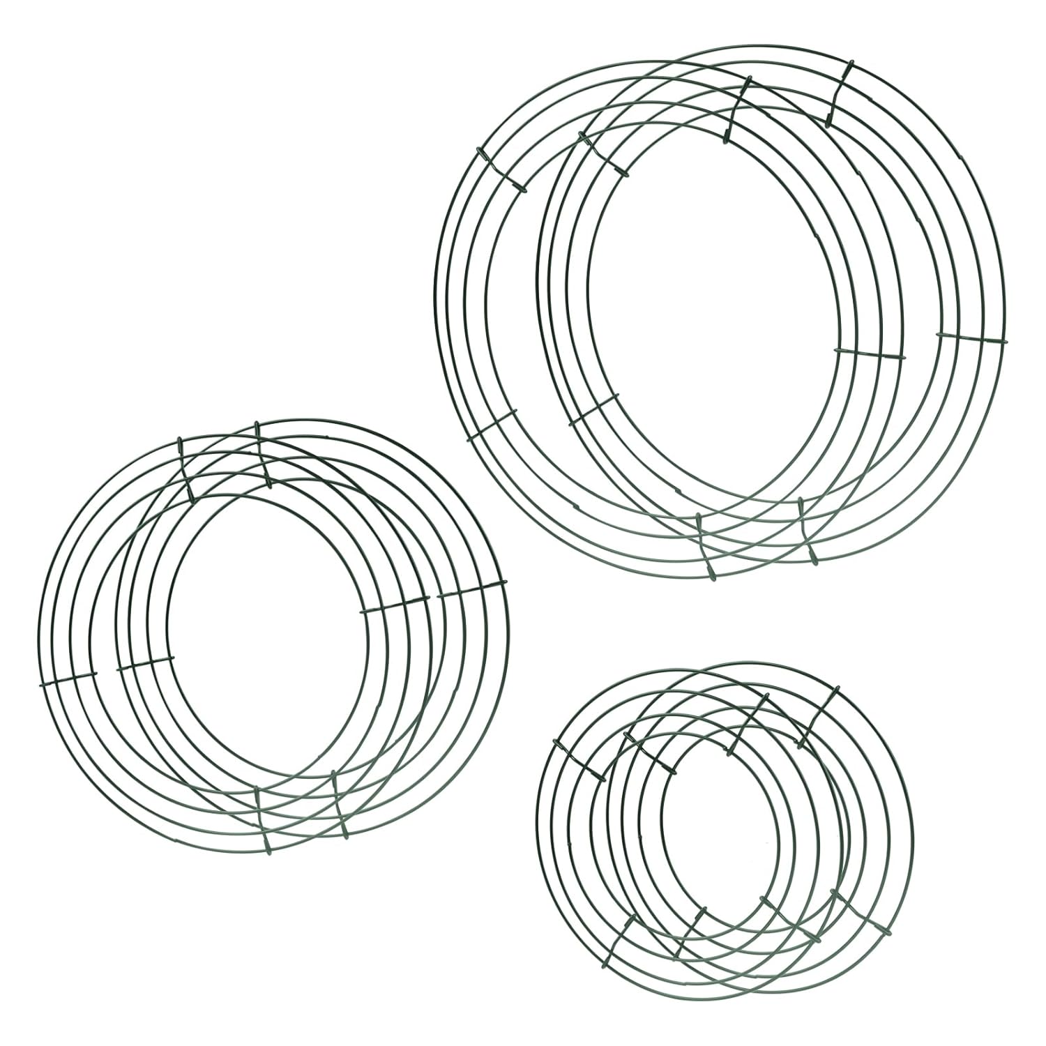 JOIKIT 6 Pack Metal Wire Wreath Frame, 3 Sizes Green Wire Wreath Rings ...