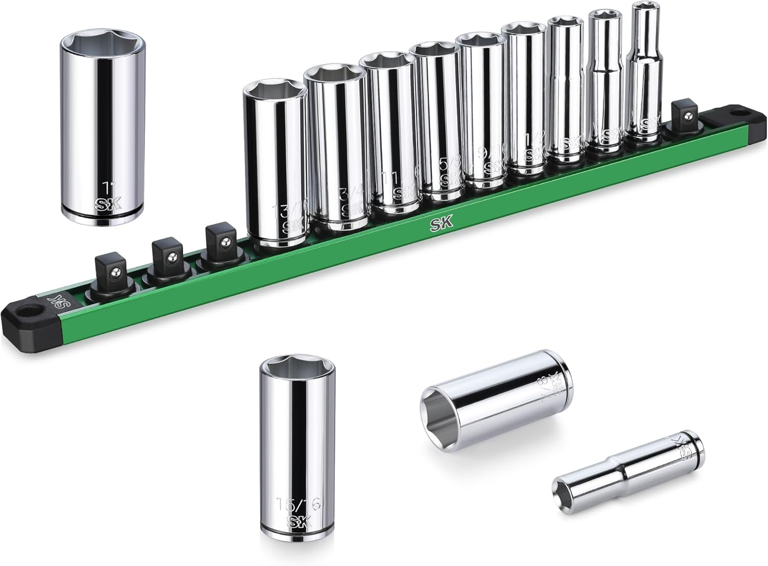 SK 3/8" Drive Socket Set, Deep SAE Sockets, 13-Piece 1/4" to 1 ...