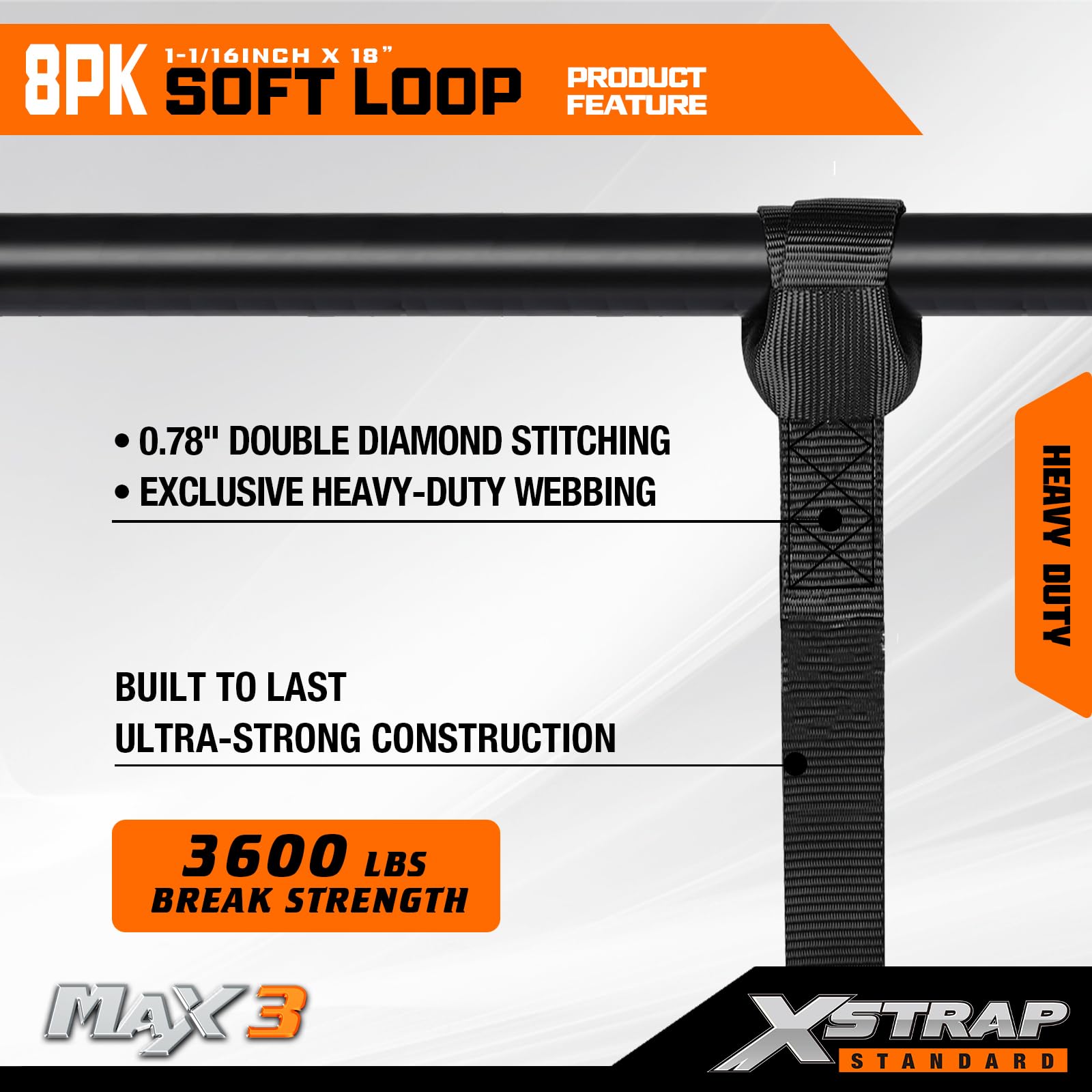 Snapklik.com : XSTRAP STANDARD Soft Loop Tie-Down Straps 8PK 1-1/16 X ...
