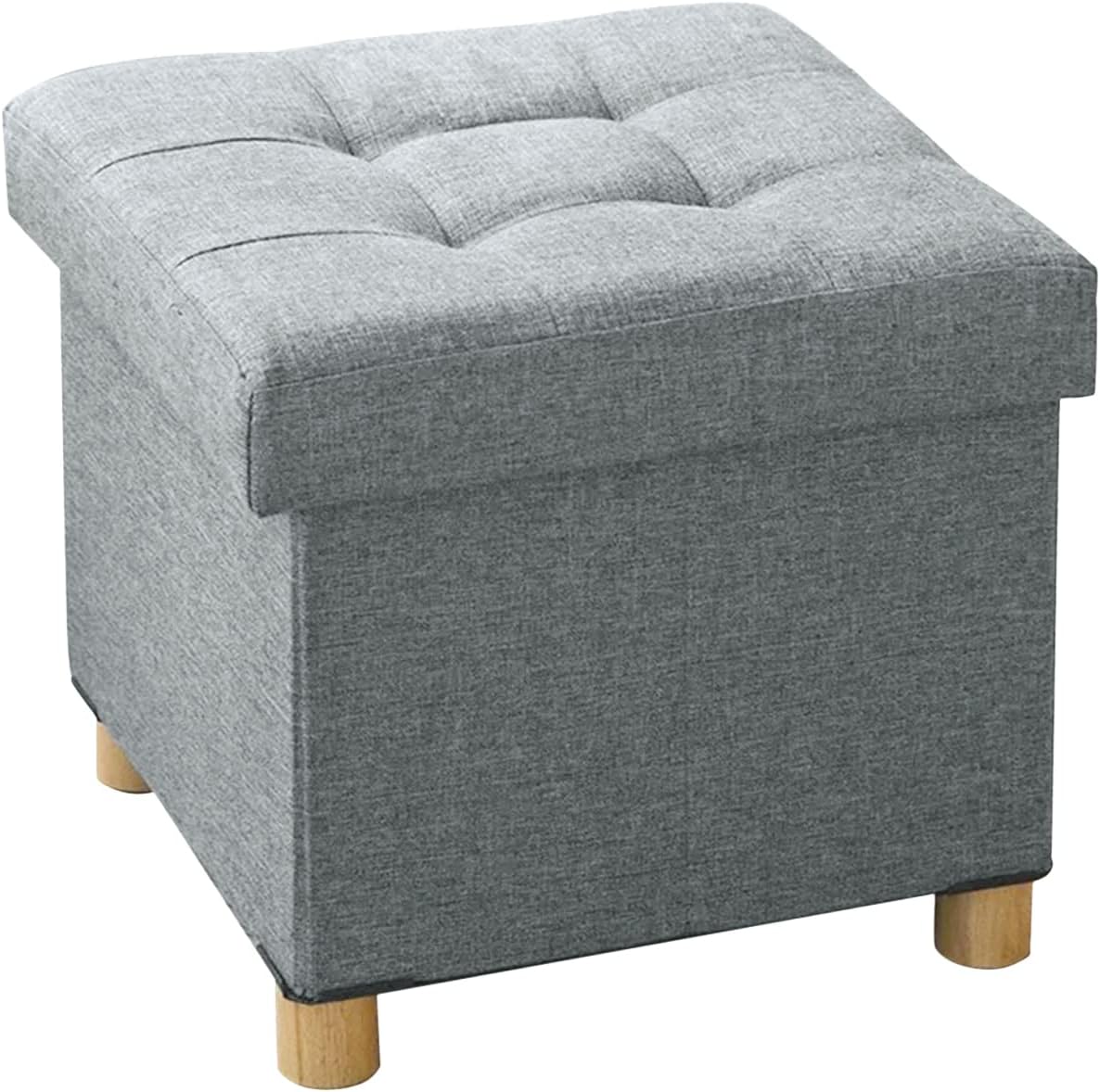 BRIAN & DANY Folding Storage Ottoman with Wood Legs, Linen Foot Stool ...