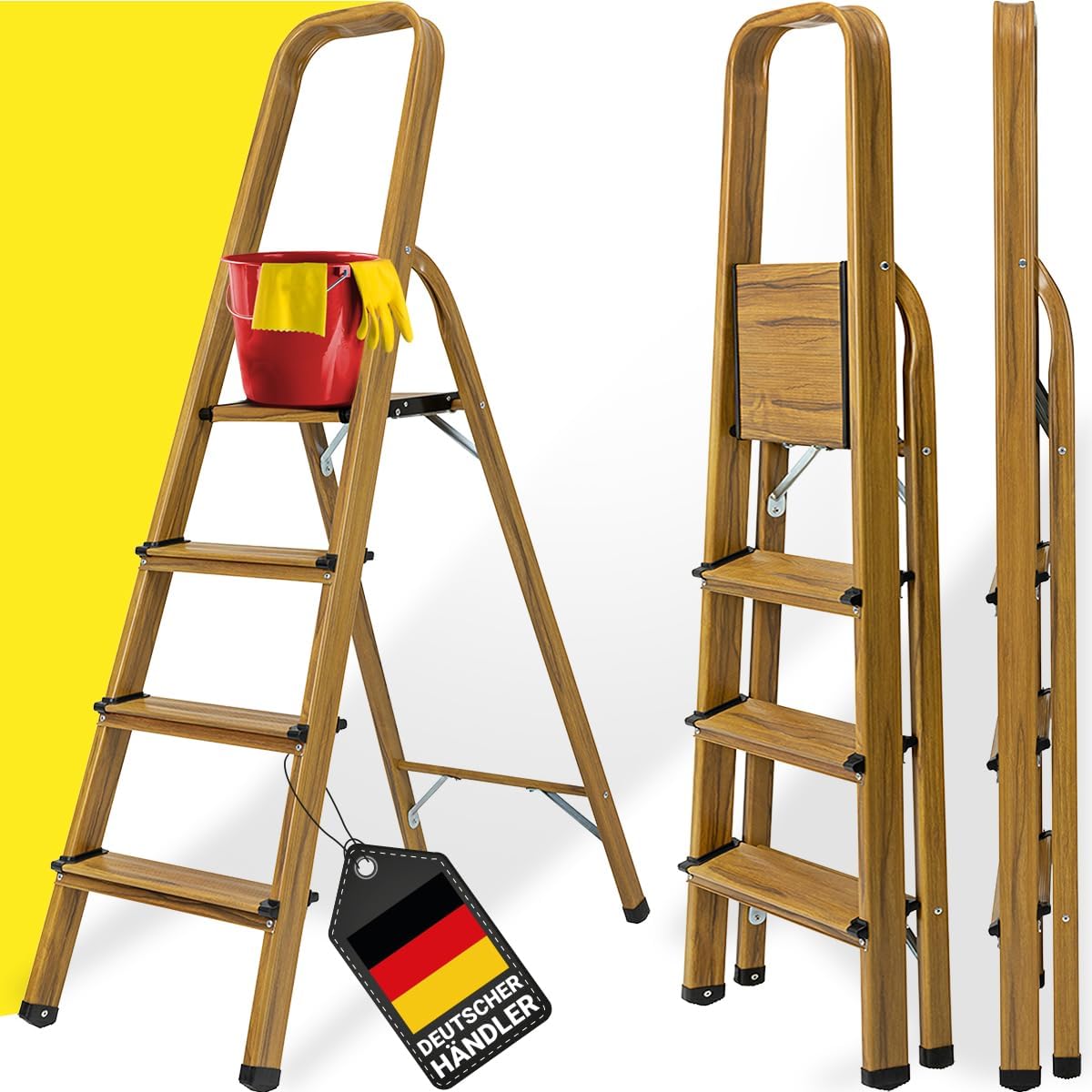 DRABEST Aluleiter mit Ablage, Stehleiter 4 Stufen, Trittleiter bis 125 ...