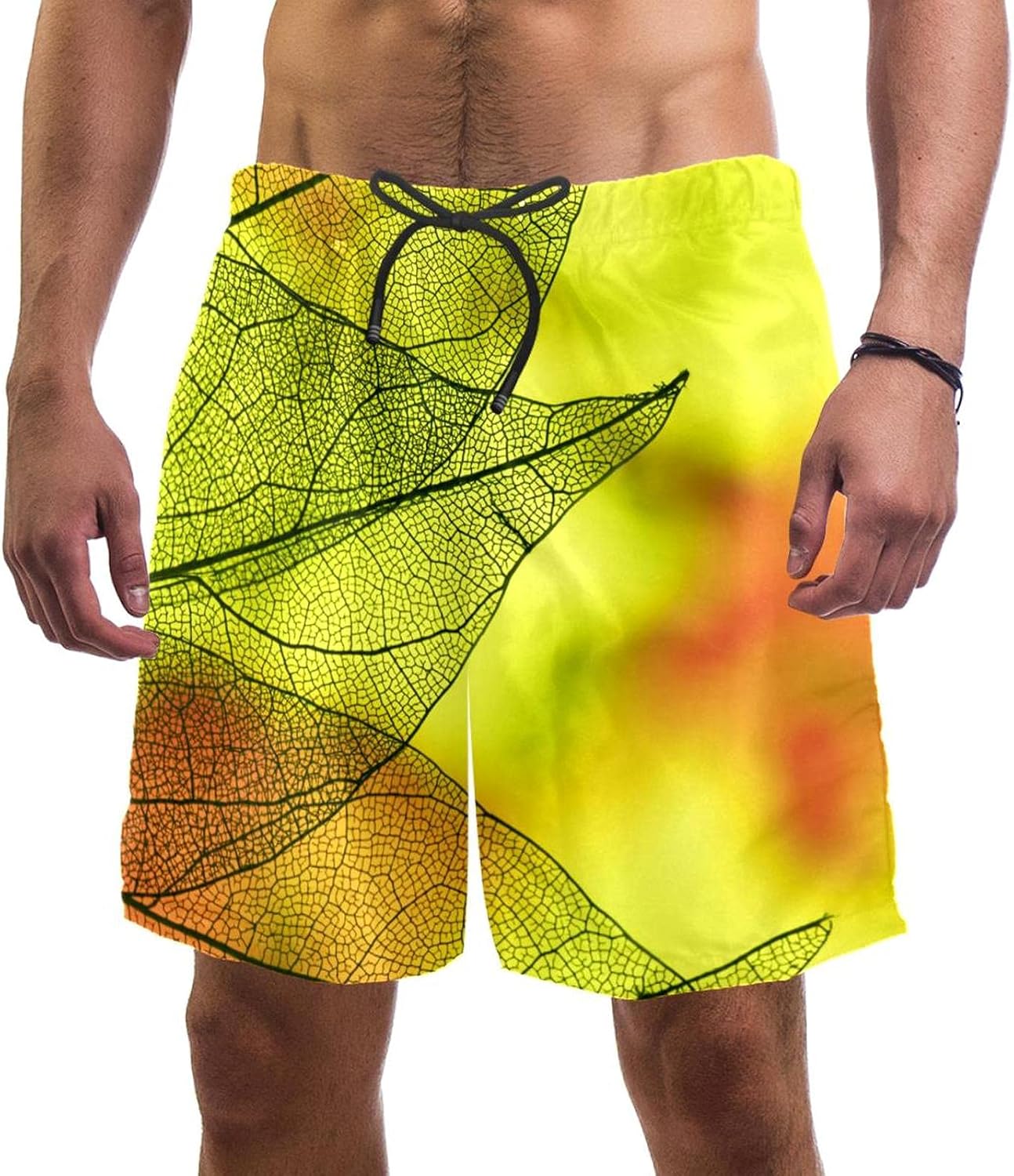 Athletic Autumn Leaves Texture in Sunlight Beach Shorts for Men, Surf ...