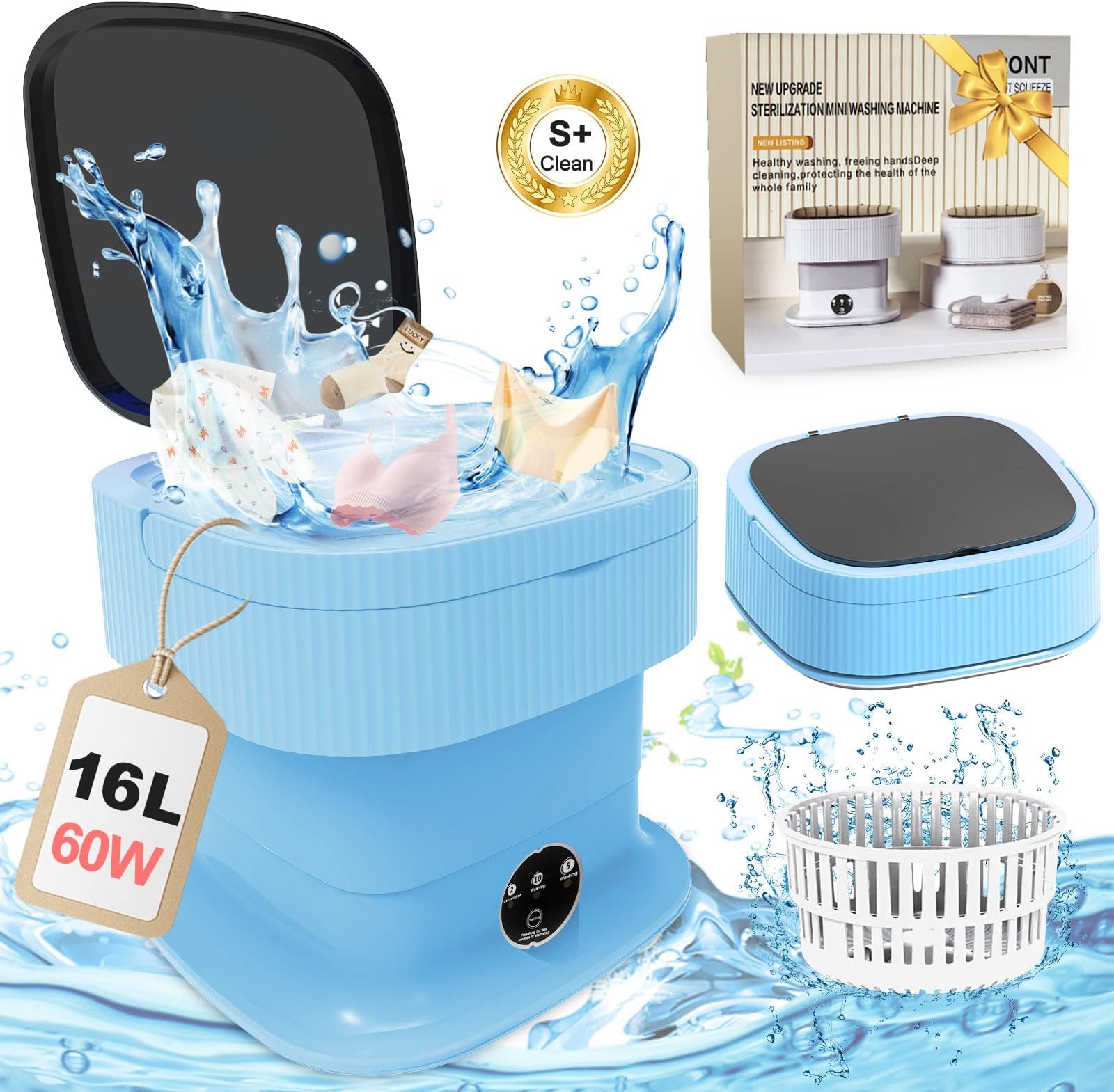 Amazon.com: Mini Portable Washing Machine Small - 16L 60W Portable Mini ...