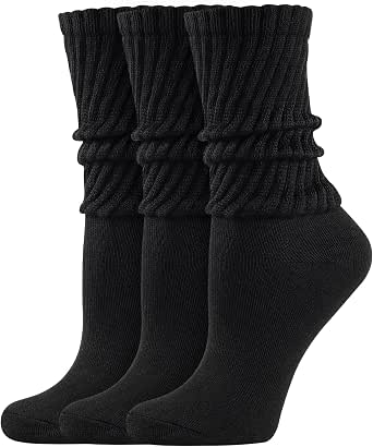 Amazon.com: shnn Women's Scrunch Crew Socks Retro 3-Pack Solid Boot ...