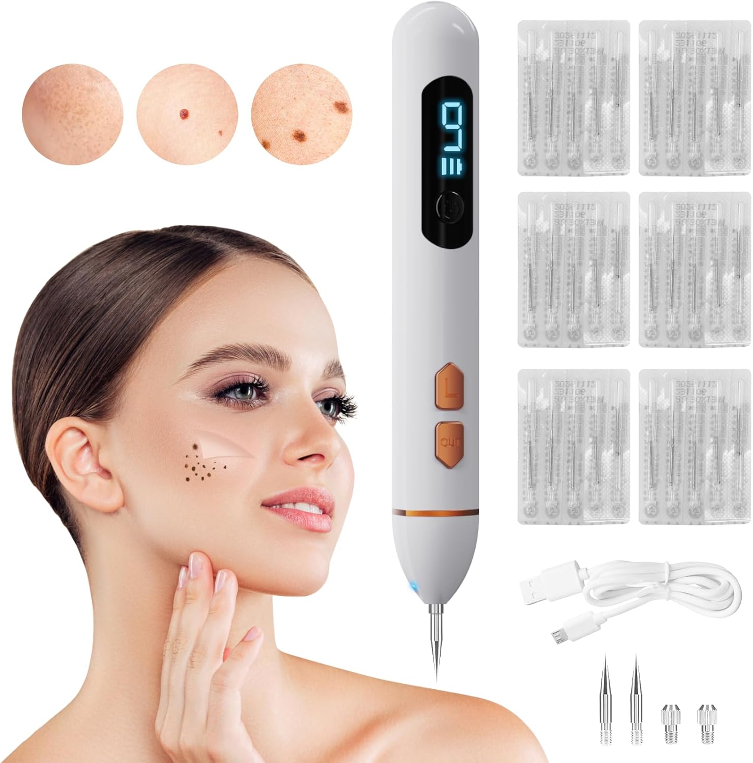 Emooncn Mole Remover Pen Plasma Pen 9 Strength Levels with 32pcs Replaceable Needles Portable ...