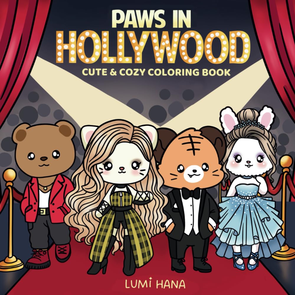 Amazon.com: Paws In Hollywood: Cute and Cozy Coloring Book for Adults ...