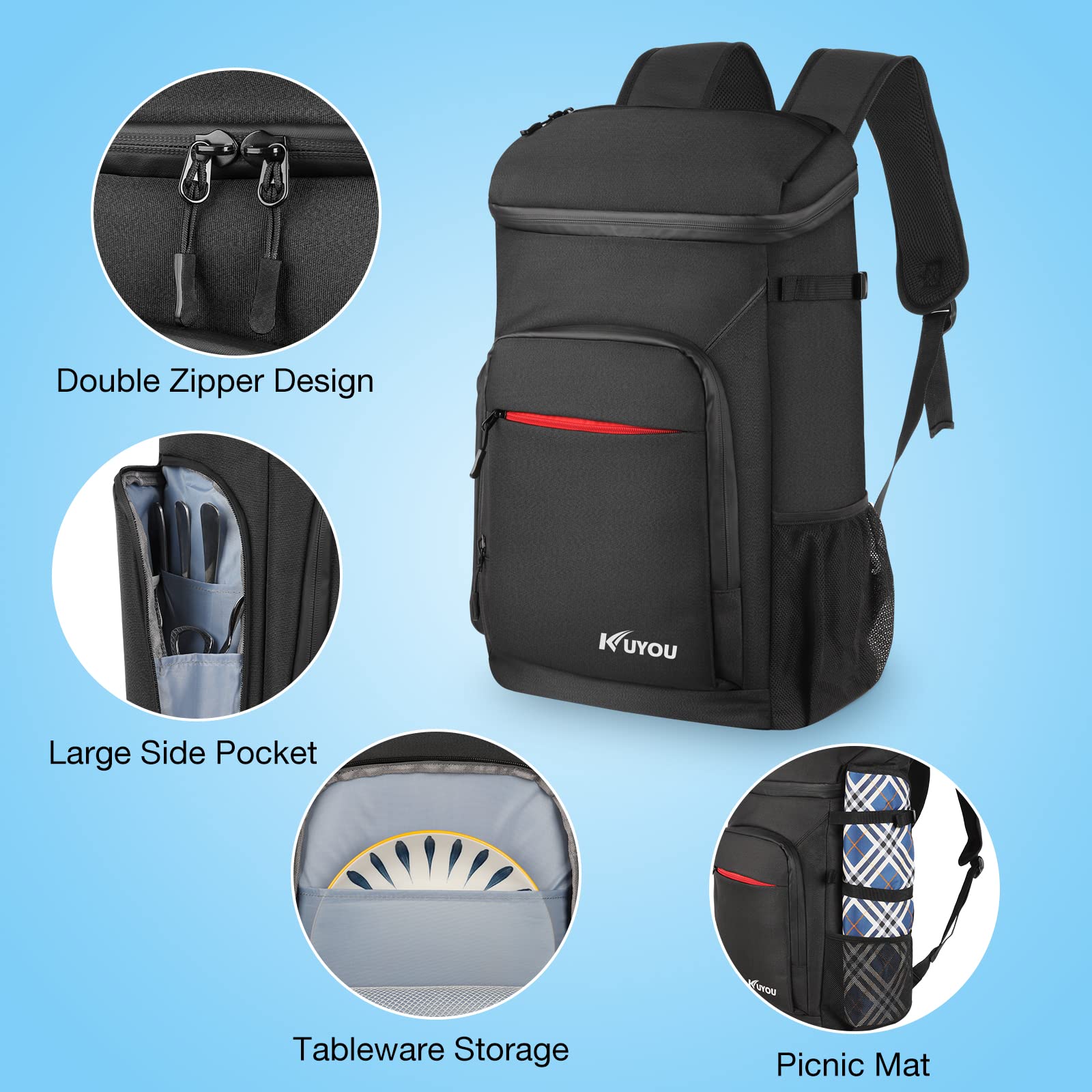 Cooler Backpack 35 Cans Leakproof Insulated Ice Backpack with Picnic ...