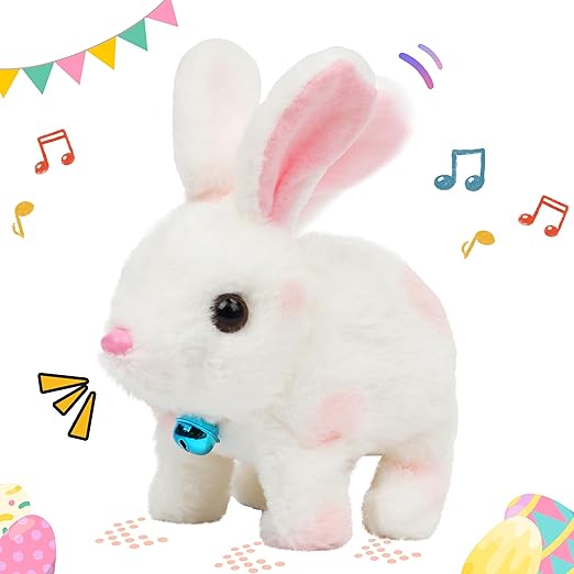 Amazon.com: Easfan Bunny Plush Toy Jumping Spotted Rabbit Talking ...