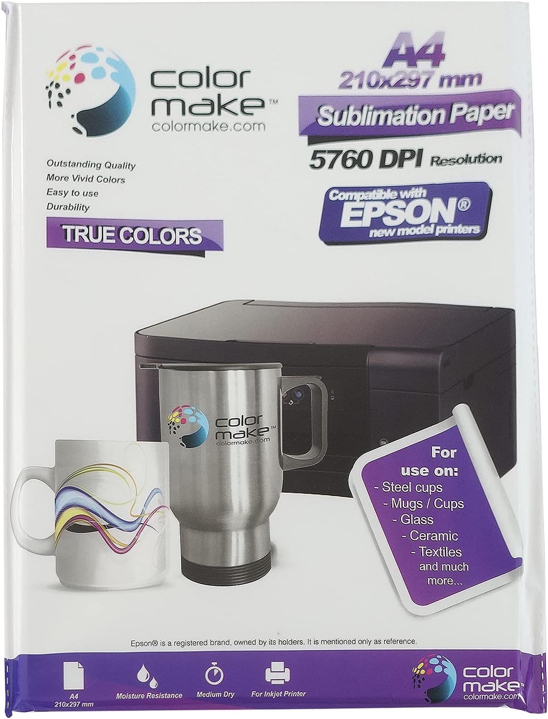 Amazon.com: Color Make Sublimation Paper A4 100 Sheets Epson : Office ...
