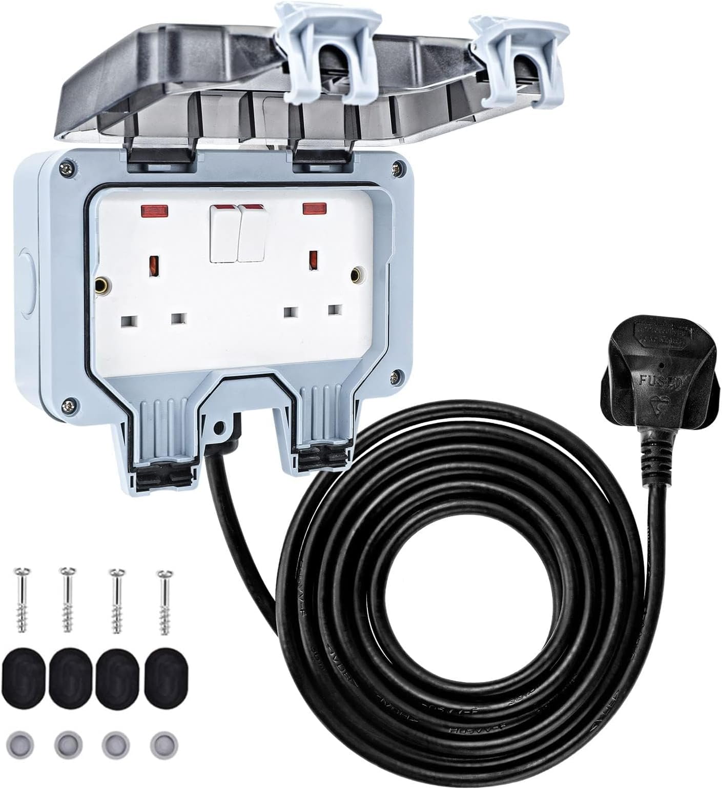 CROWNSHOP Weatherproof Outdoor Socket Waterproof Double Socket 5M ...