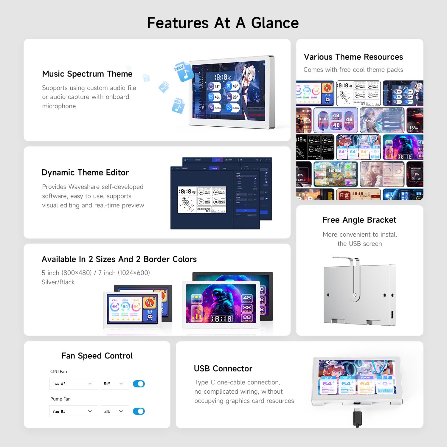 Snapklik.com : Waveshare 7inch USB Monitor, PC Case Secondary Screen/Desktop RGB Ambient Screen ...