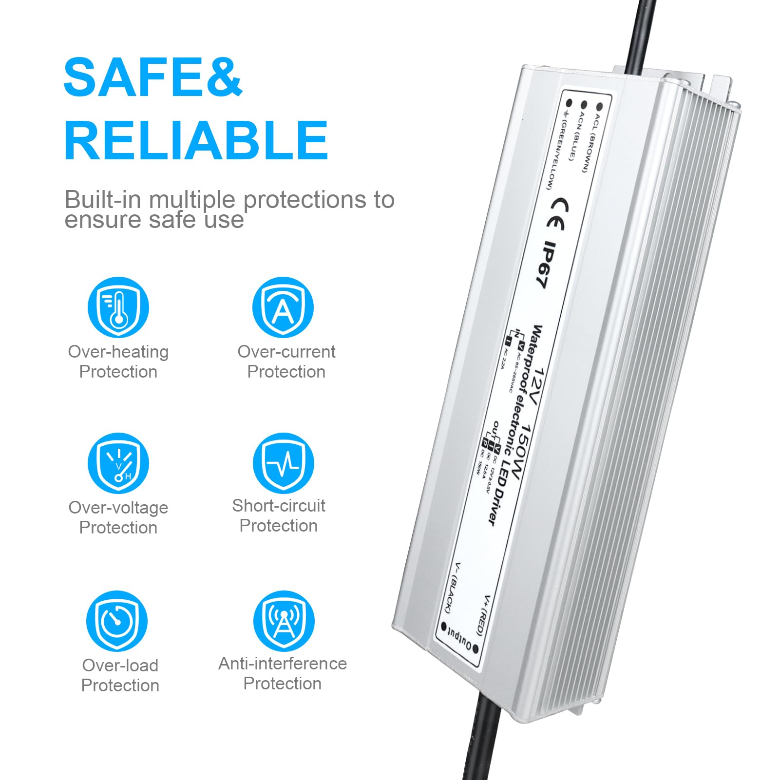 Snapklik.com : LightingWill LED Driver 150 Watts Waterproof IP67 Power ...