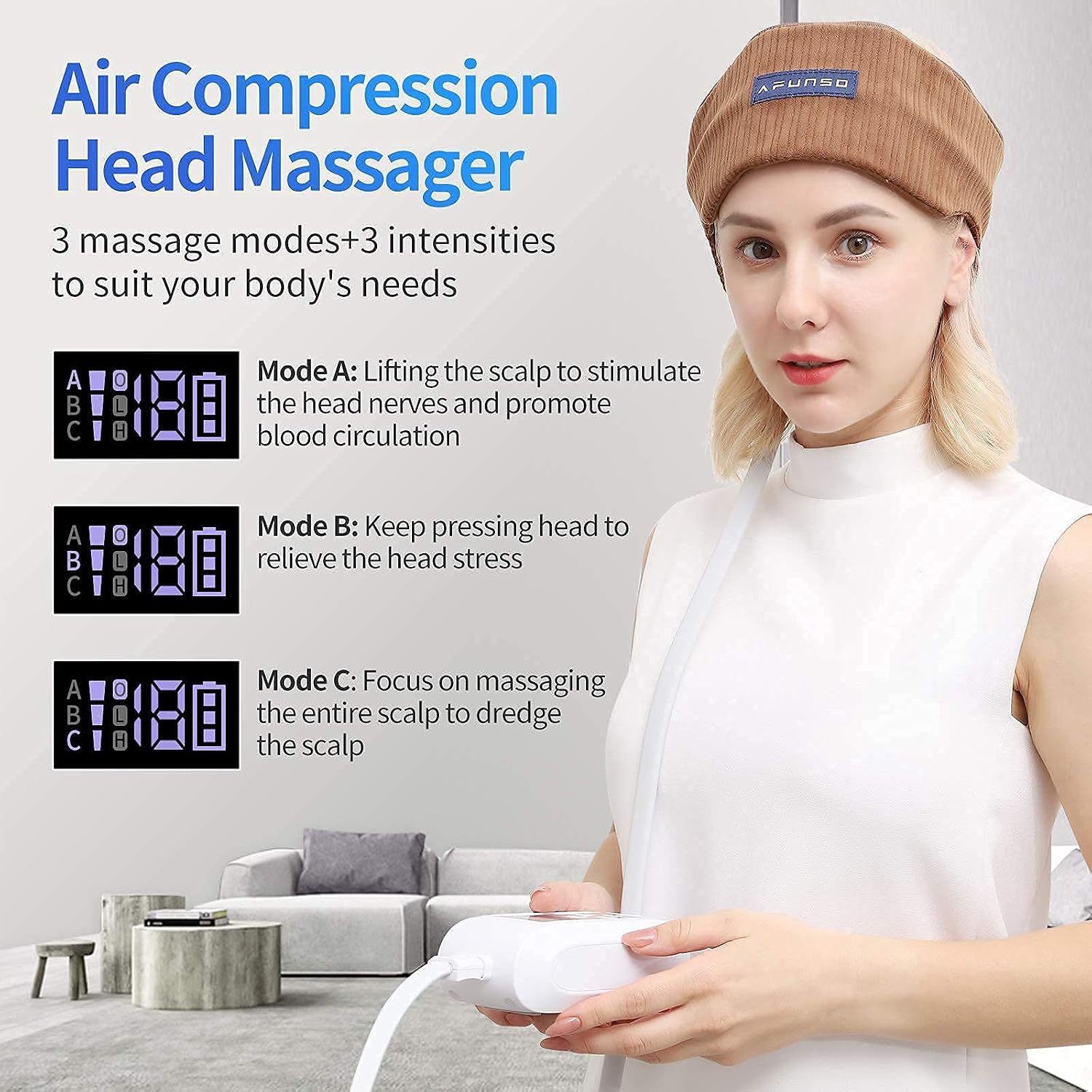 Head Massager with Heat, Electric Scalp Massager Rechargeable Air ...