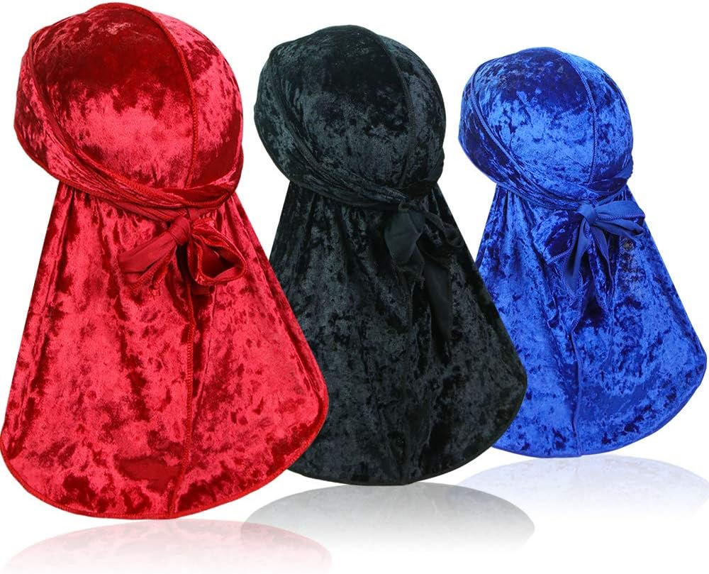 Amazon.com: ASHILISIA 3 Pieces Crushed Velvet Wave Durag – Silky Durag ...