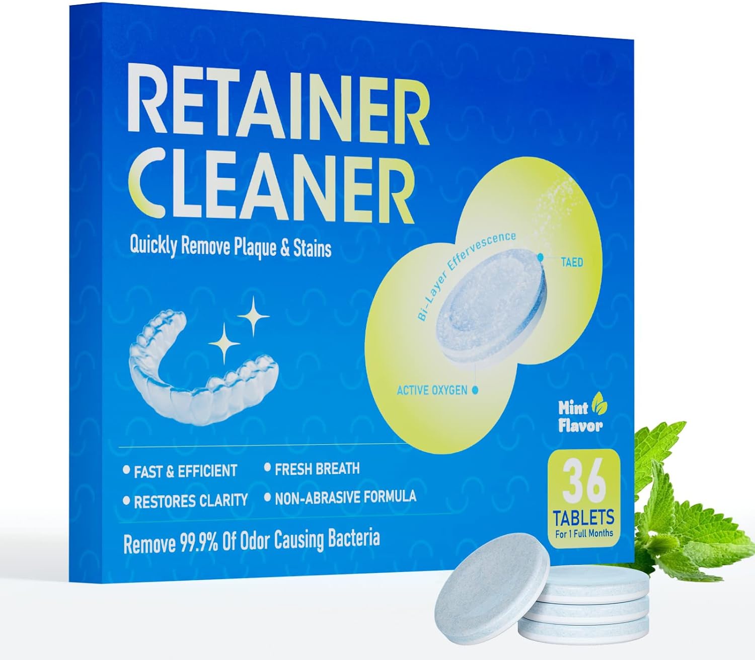 Denture Cleaning Tablets with Retainer, 36PCS Cleaning Tablets, 1 ...