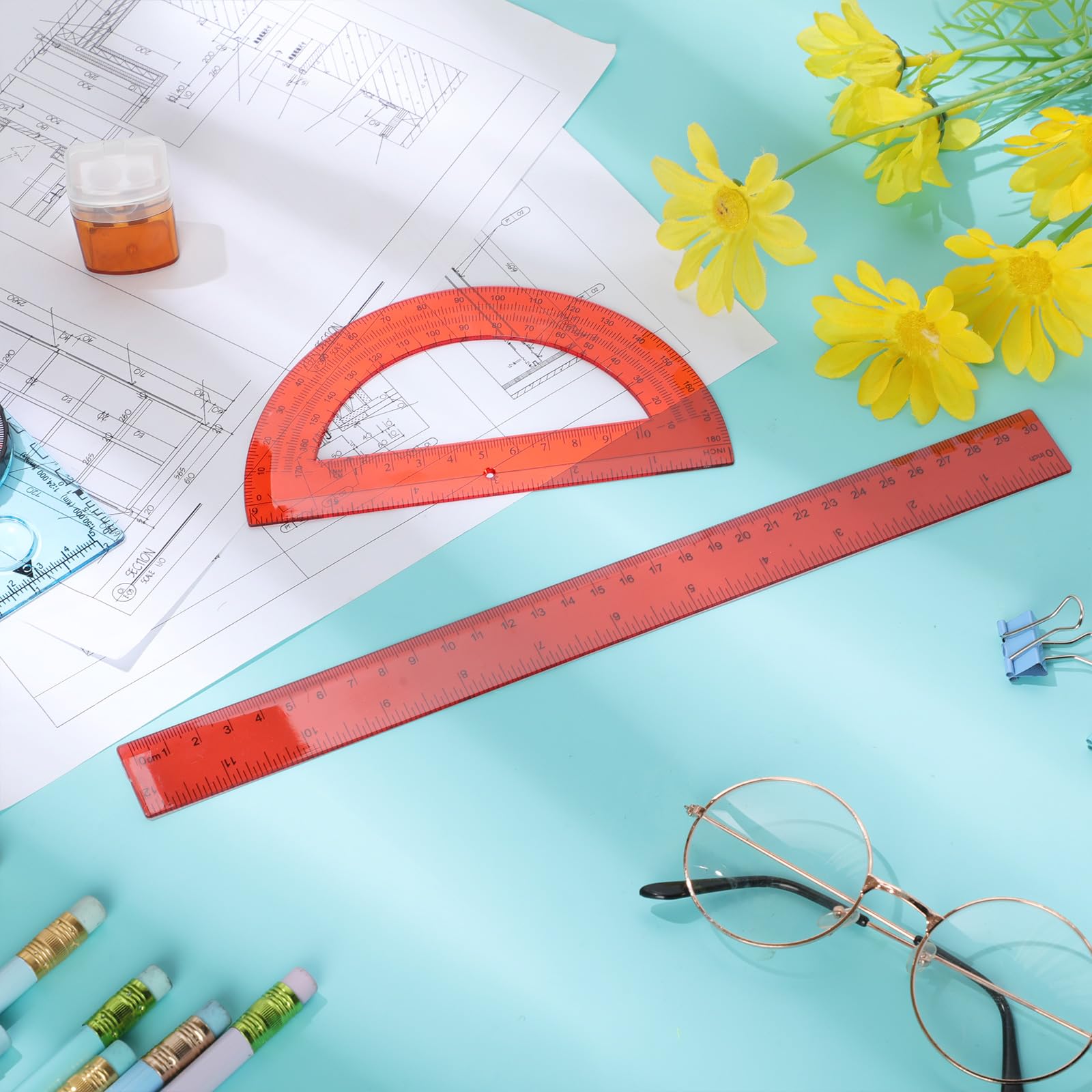 Snapklik.com : Zonon 2 Pack 12 Plastic Ruler And 6 Plastic Protractor ...
