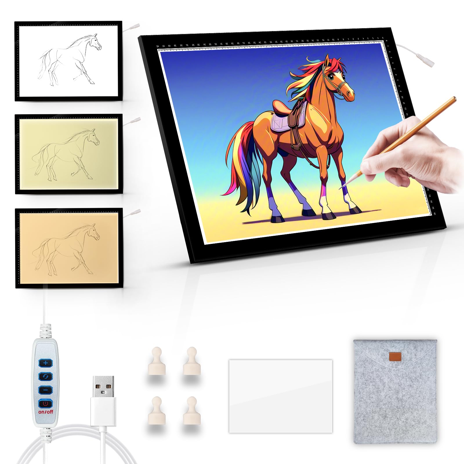 Amazon.com: A3 Light Pad,Tracing Light Box 3 Colors Mode Stepless and ...