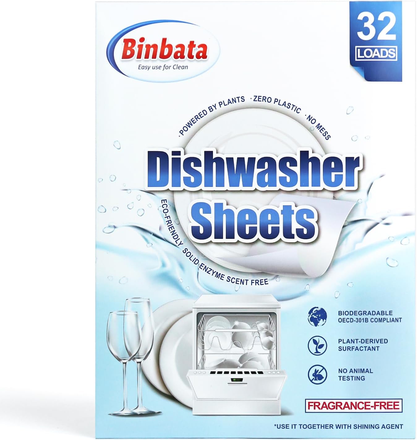 Amazon.com: Binbata Upgraded Eco Dishwasher Detergent Sheets Up To 32 Loads, Unscented Plastic ...