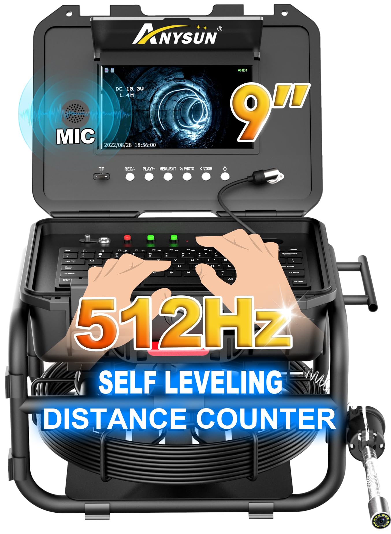 Amazon.com: Anysun All-in-1 Sewer Camera 512Hz, Distance Counter, Self-Leveling, Keyboard, 1 ...