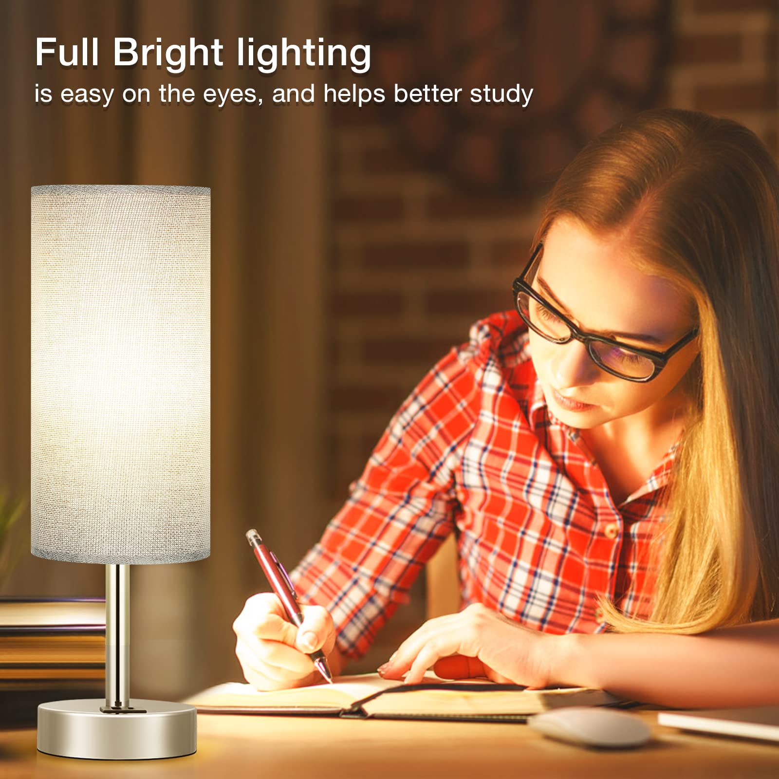 Snapklik.com : Grey Touch Nightstand Lamps For Girl - Small Bedside Lamp