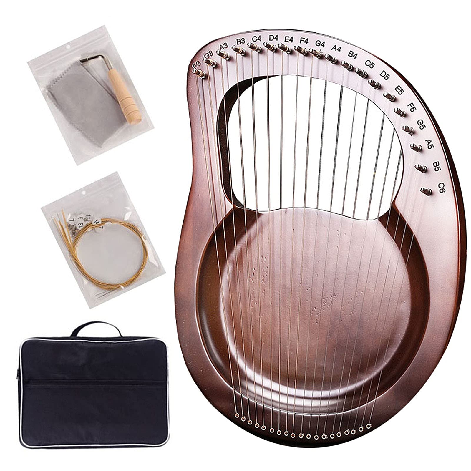 Buy Solid wood 19 String Lyre Harp Mahogany, C Key, Bass E3 to Treble ...