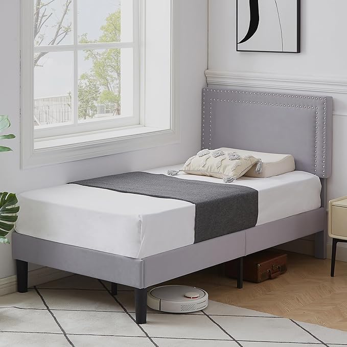 Amazon.com: Twin Size Platform Bed Frame with Adjustable Upholstered ...