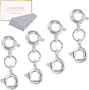 Amazon.com: ALEXCRAFT 4 Pcs 925 Sterling Silver Necklace Clasps Double Spring Clasp Extender ...