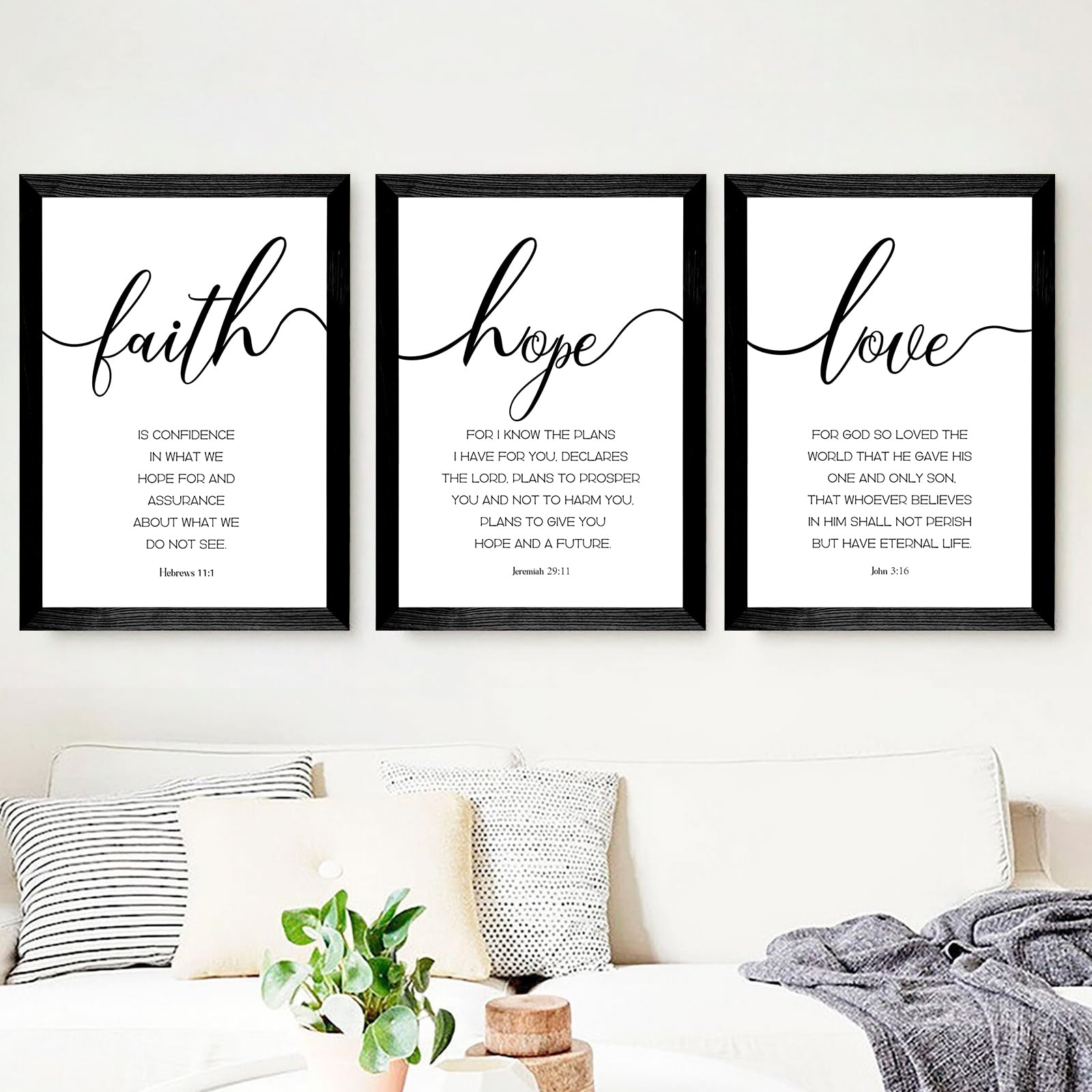 Amazon.com: Set of 3 Framed Faith Hope Love Bible Verses Wall Art Decor ...