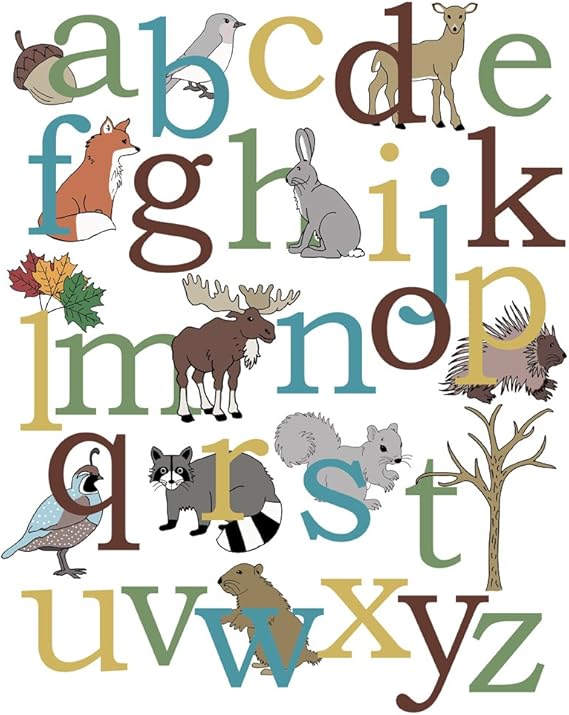 Amazon.com: Alley Kids Woodland Alphabet Poster, Nursery Art, Forest ...