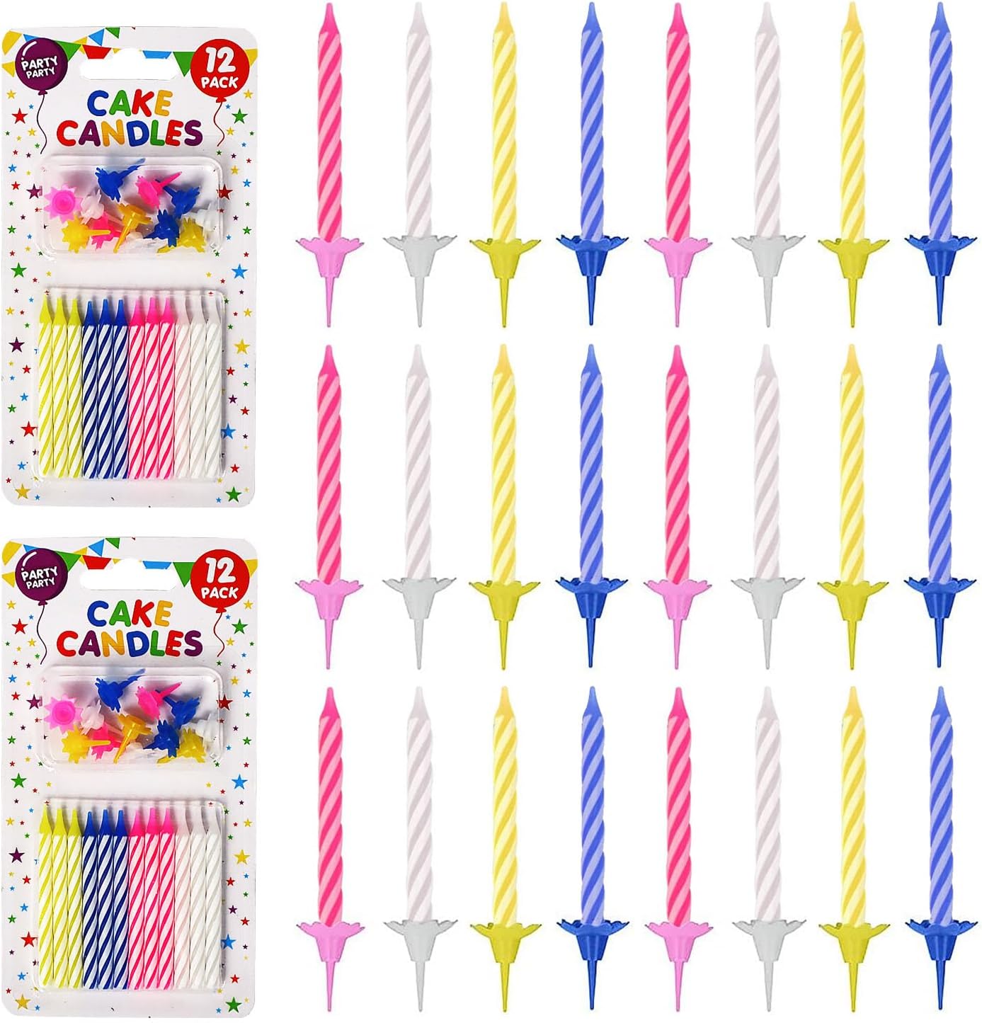 Birthday Candle Set - 24 candles & 12 holders : Amazon.co.uk: Toys & Games
