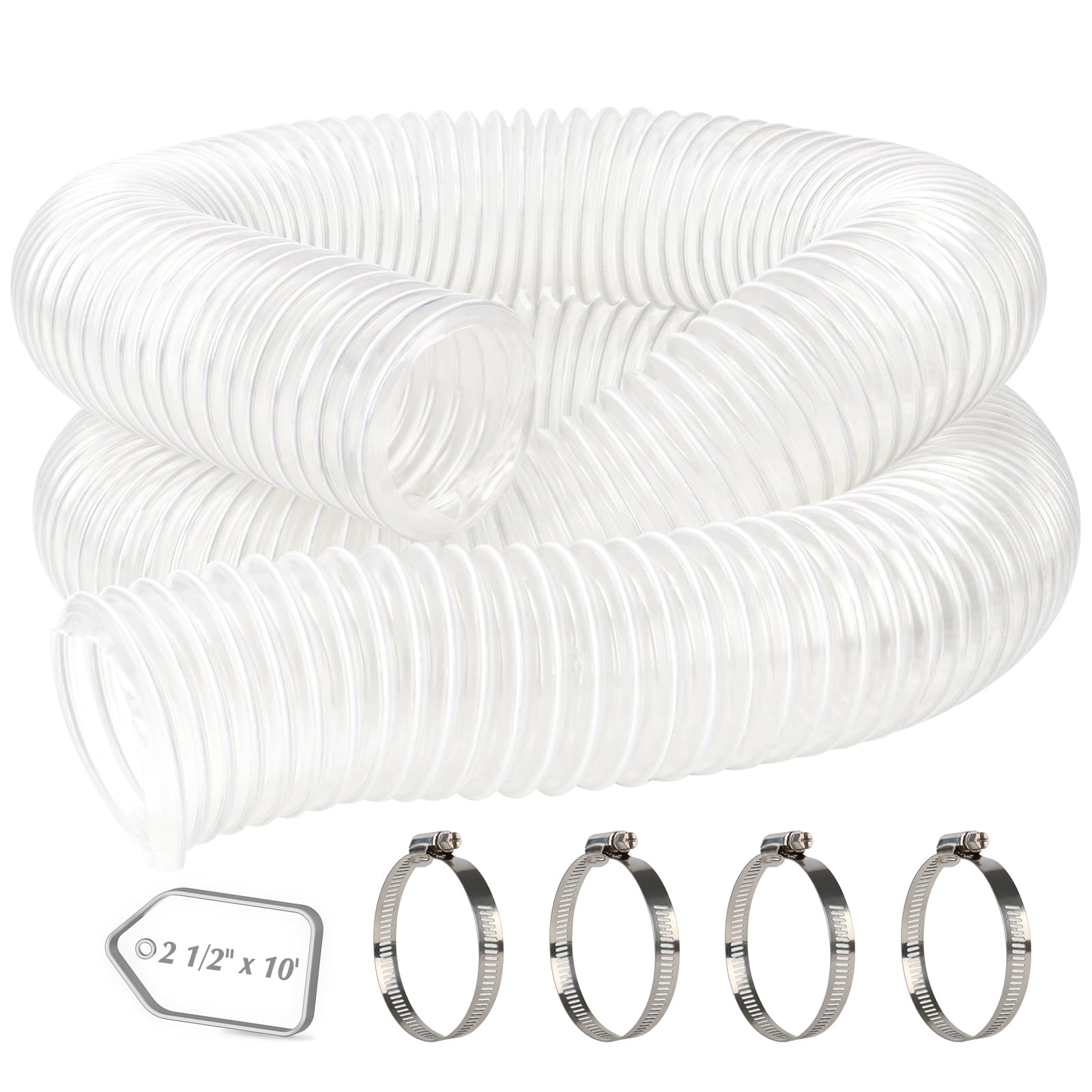 HOXHA 2-1/2" × 10' PVC Dust Collection Hose Clear Dust Collector Hose ...