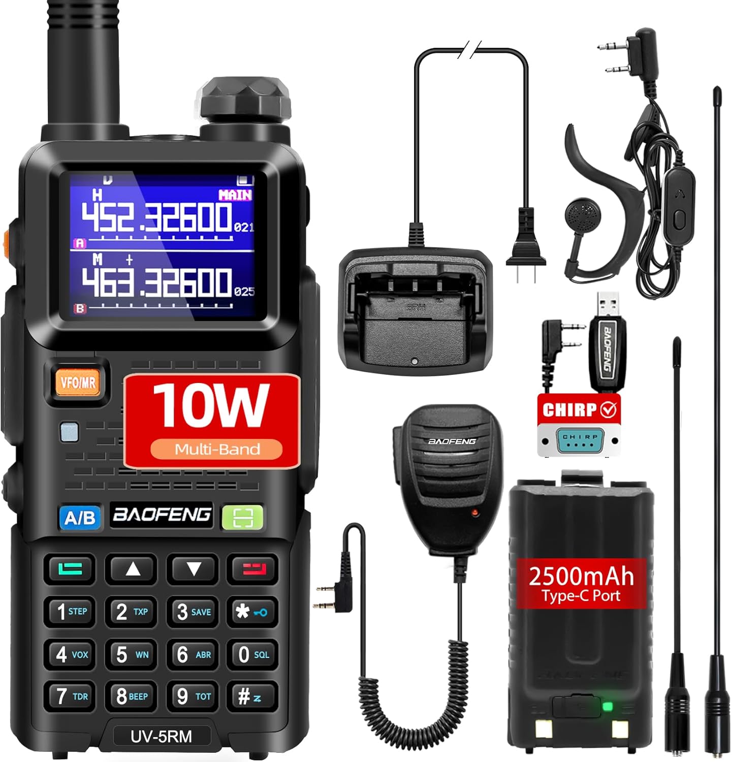 Amazon.com: BAOFENG UV-5RM Radio-10W Handheld Radio Multi-Frequency Two ...
