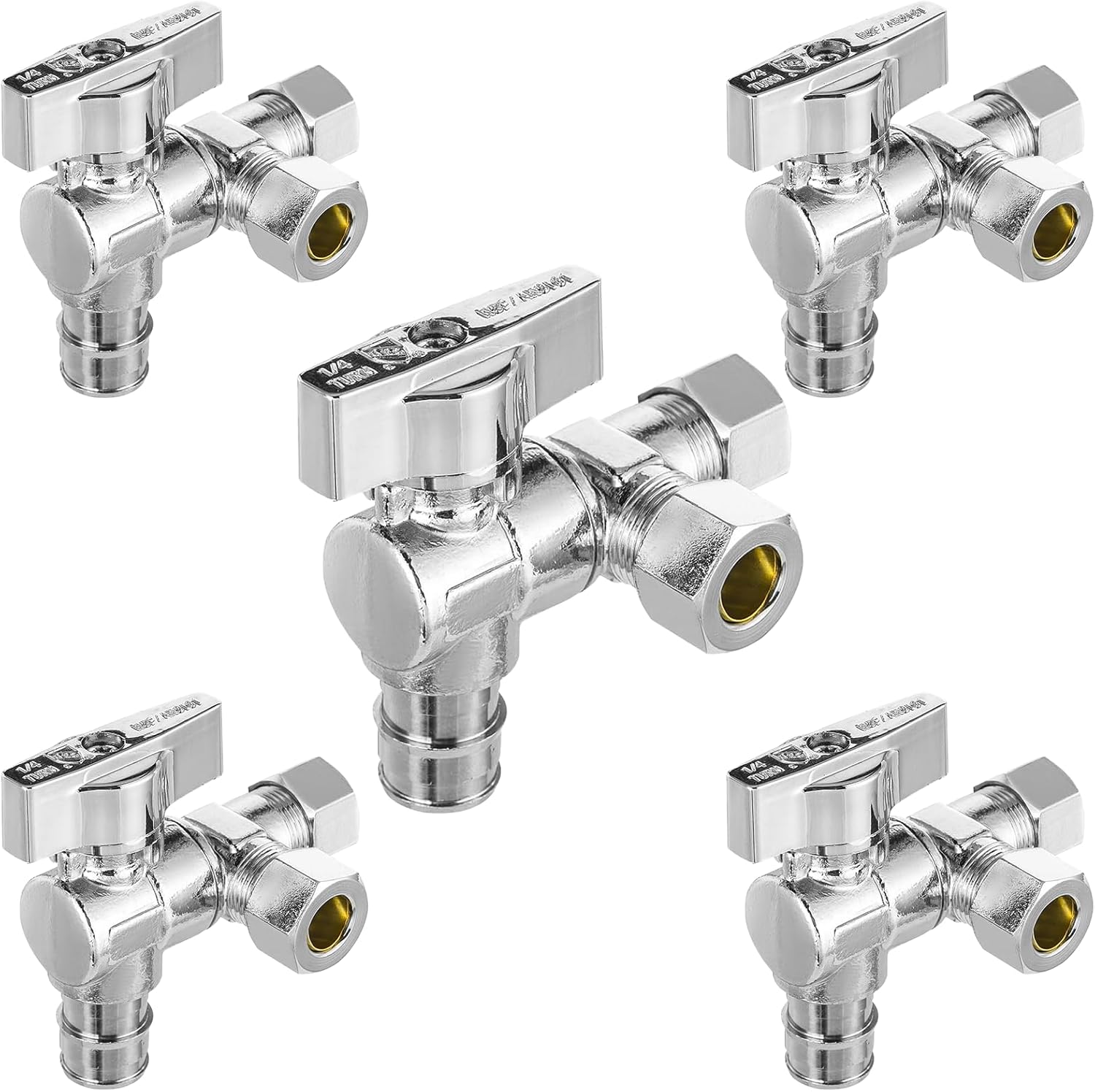 HeSun 5-PCs PEX Expansion Inlet Angle Stop Valve, Quarter-Turn 1/2" PEX ...