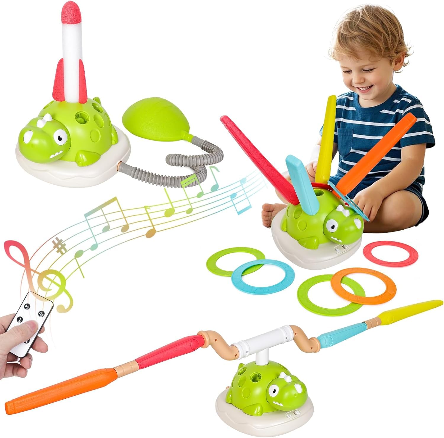 Dinosaur Activity Toy 3-in-1 Dinosaur Rocket Launcher, Spinning ...
