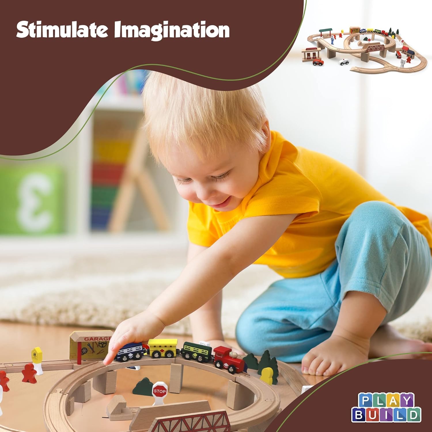 Buy Play Build Wooden Train Set, Complete Toddler Train Set ...